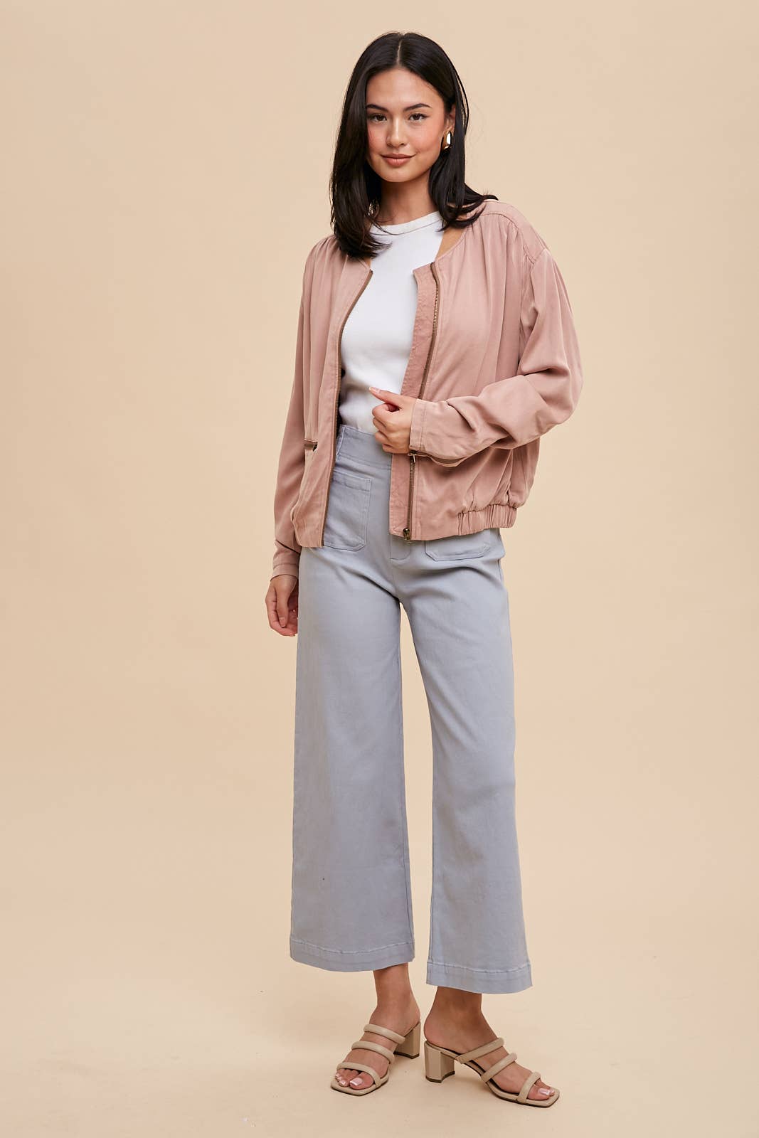 Wholesale GARMENT WASHED TENCEL BOMBER JACKET for your store - Faire