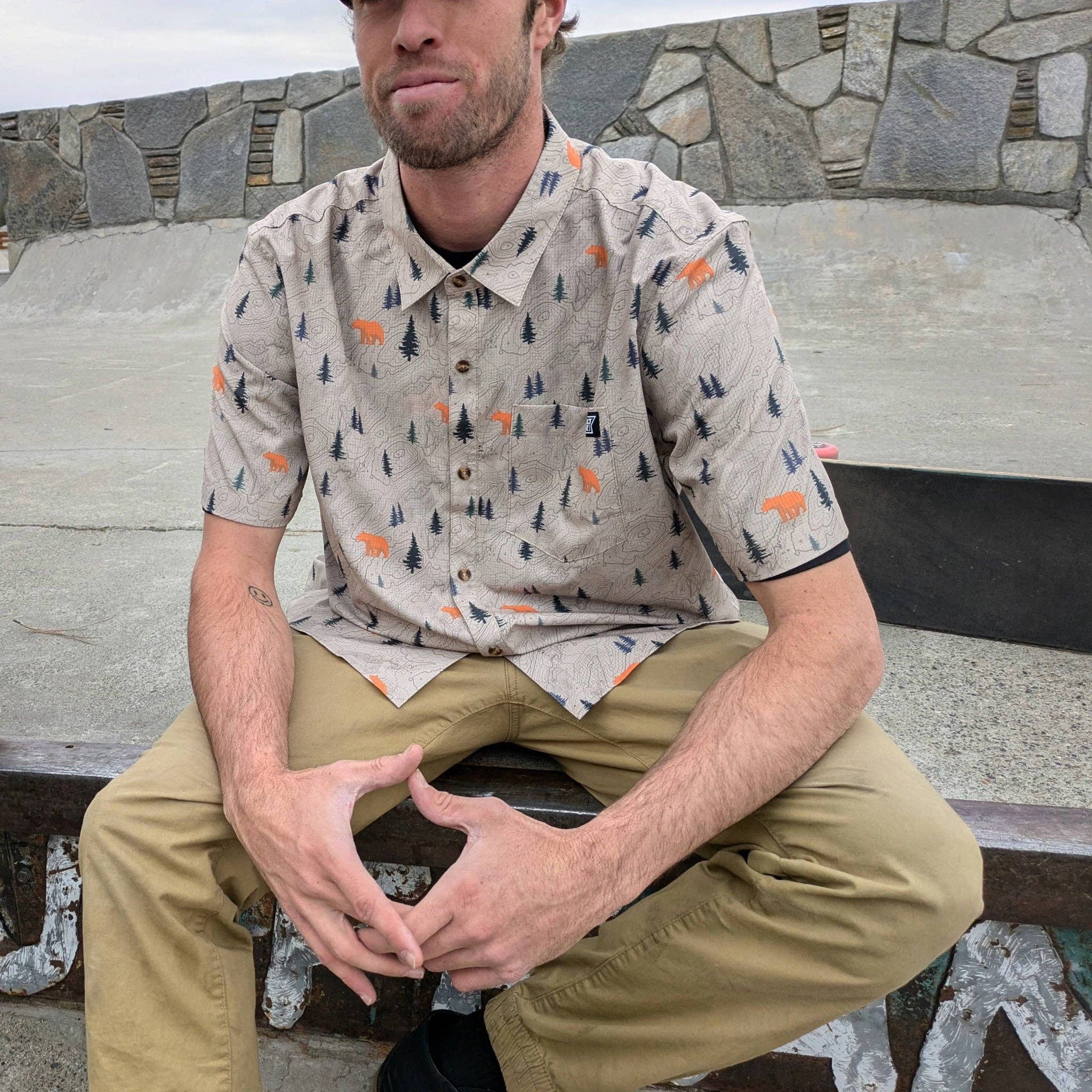 Wholesale Langley Tech Button Up Shirt - Khaki/Bear for your store - Faire