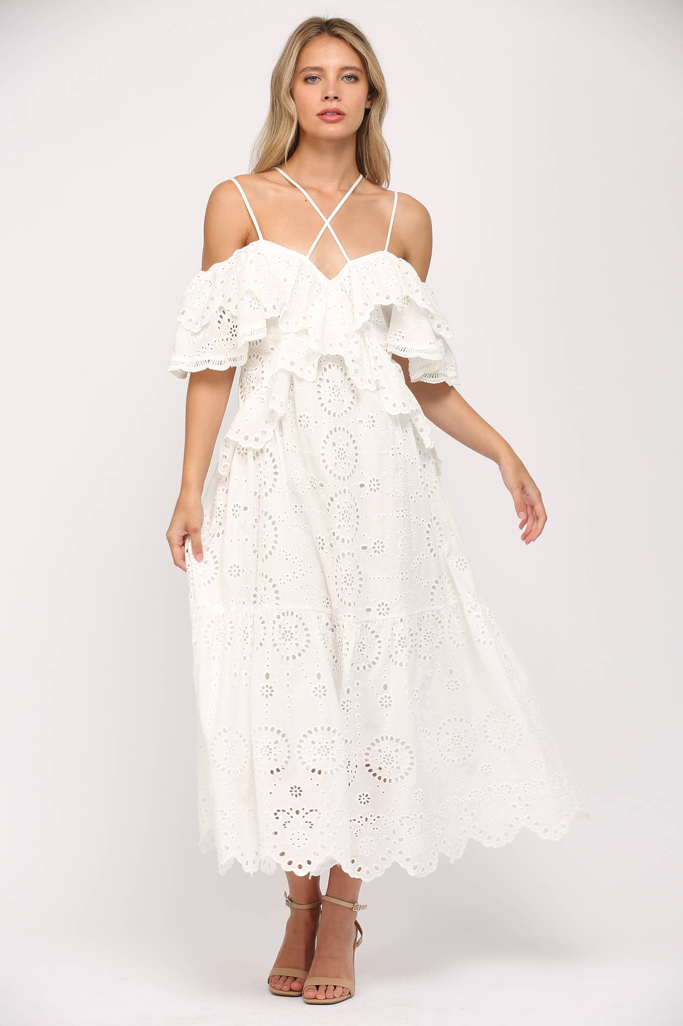 Wholesale STRAP DETAIL EYELET LACE RUFFLE DRESS FD30087 for your store ...