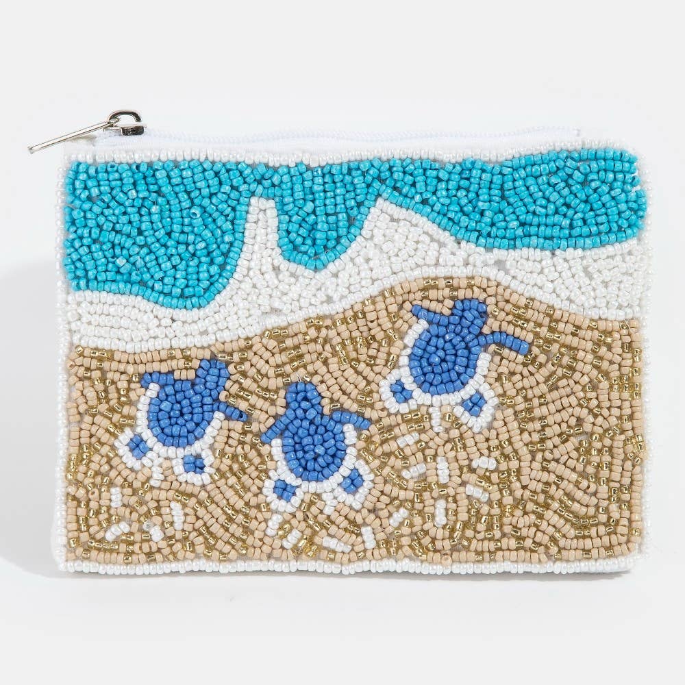 Wholesale Turtles On Beach Seed Beaded Coin Purse for your store - Faire