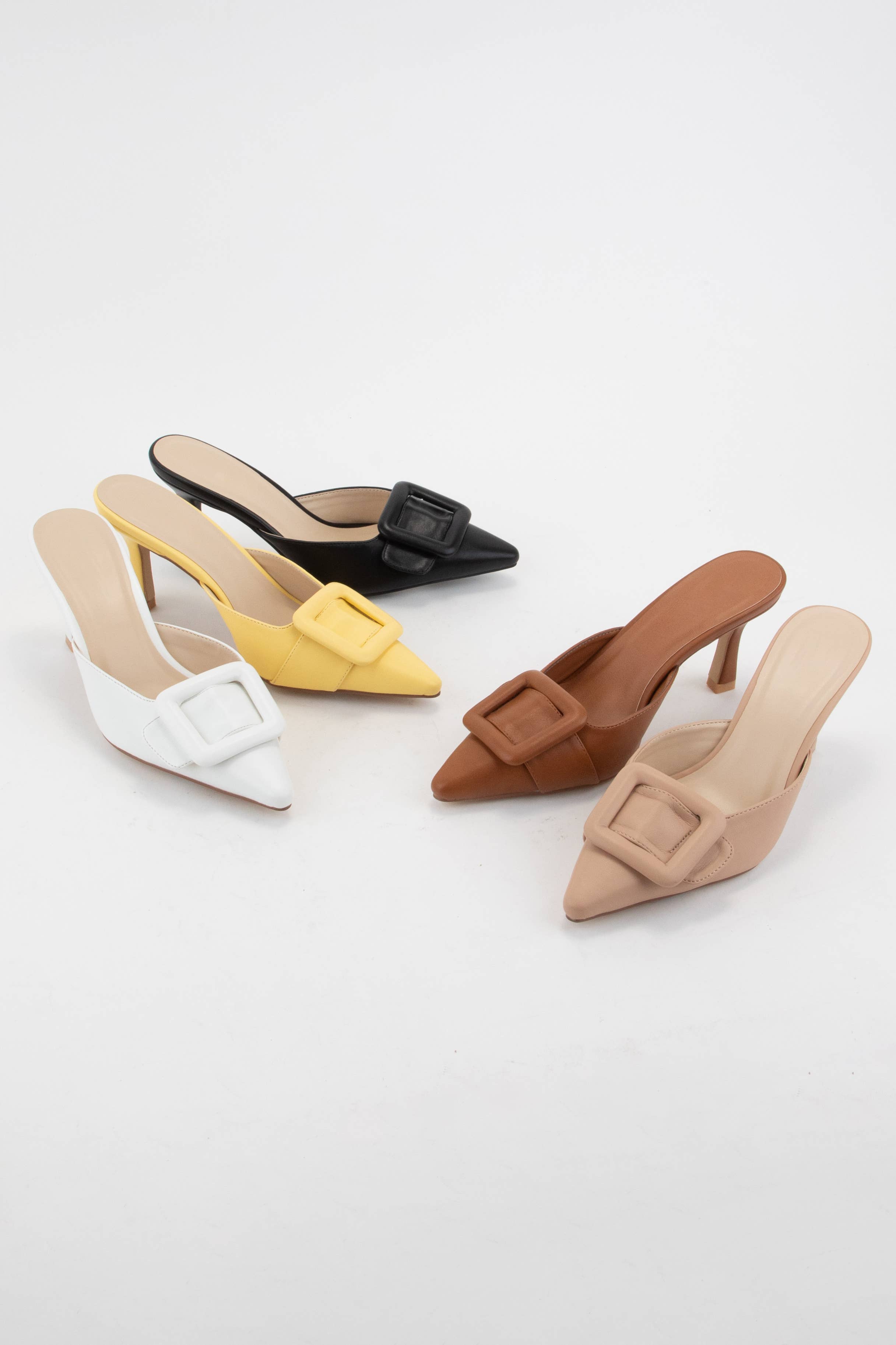 Wholesale OPAL BOLD RECTANGLE BUCKLE DETAIL POINTED-TOE MULE HEEL for ...