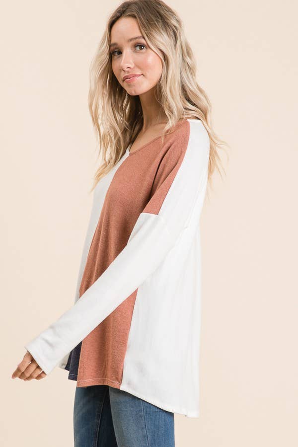 Wholesale LMT124-Cashmere Colorblock Knit Top for your store - Faire