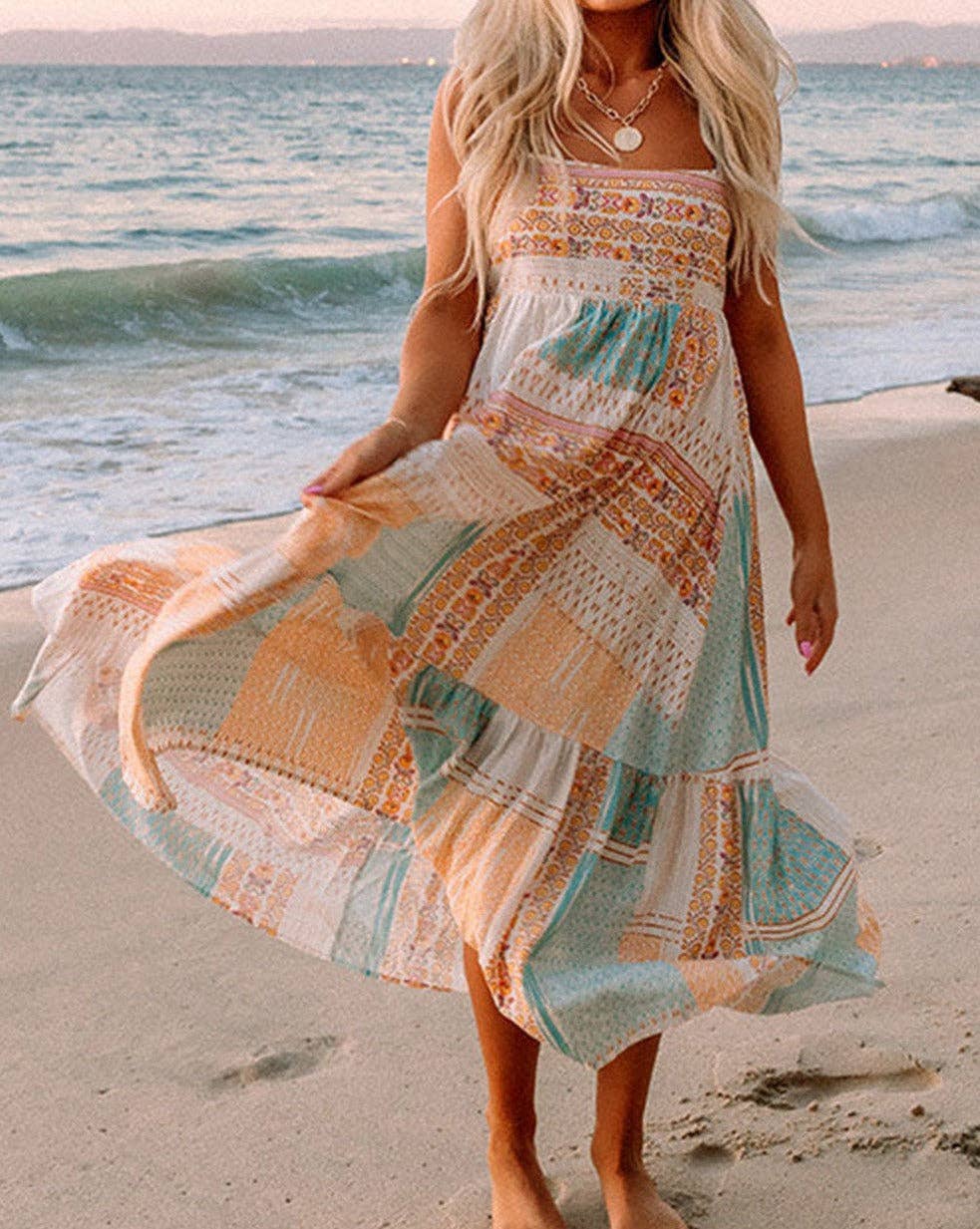 Wholesale Boho Floral Square Neck Sundress for your store - Faire
