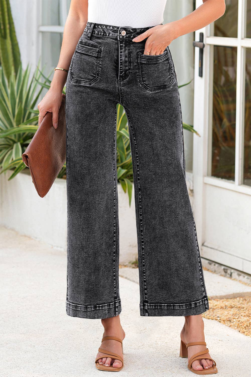 Wholesale Chic Patch Pocket Straight Leg Loose Jeans for your store - Faire