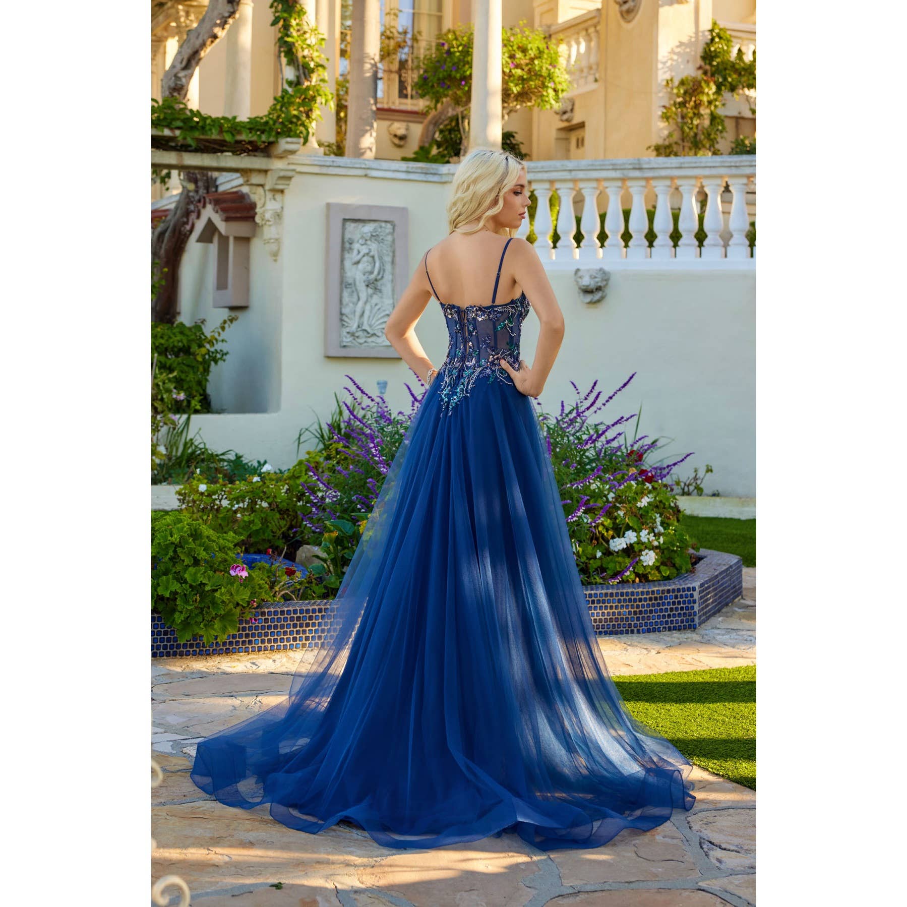 Wholesale BEADED BODICE GOWN WITH FLOWING SKIRT SLIT for your store - Faire