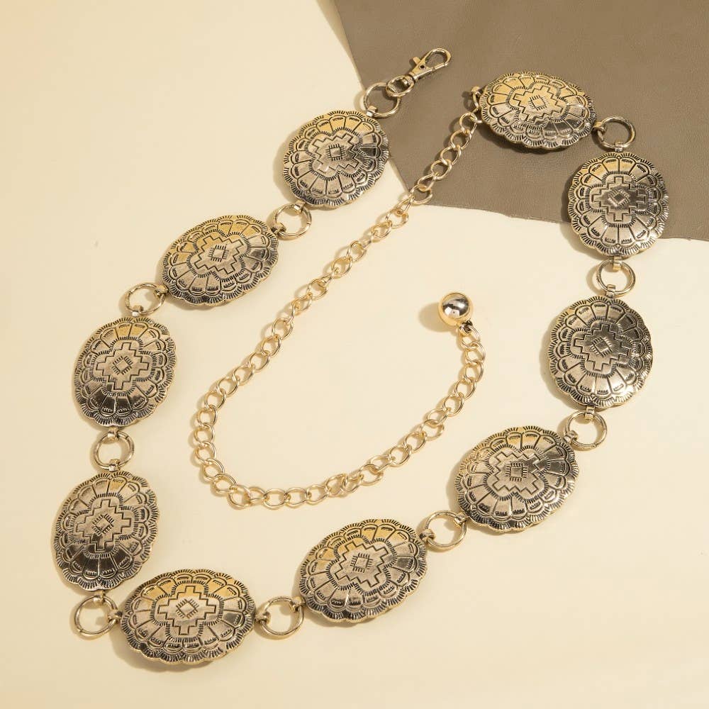 Wholesale Oval Western Concho Disc Chain Belt for your store - Faire