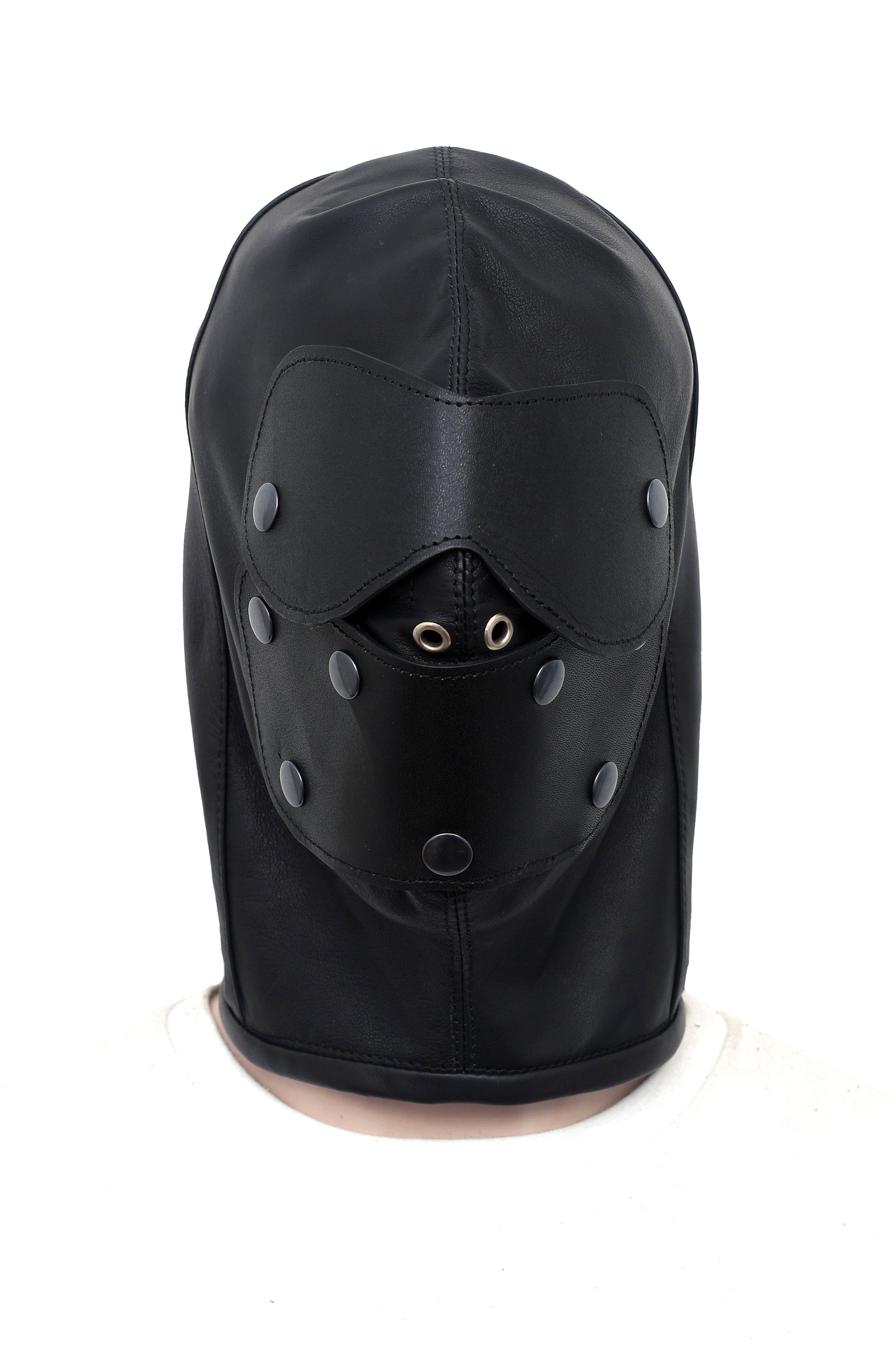 Wholesale Sensory Deprivation Mask Leather Bondage Hood with Gag for ...