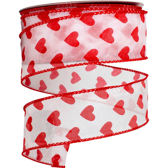 Wholesale 1.5" 10 Yard Wired Sheer Hearts Ribbon for your store - Faire