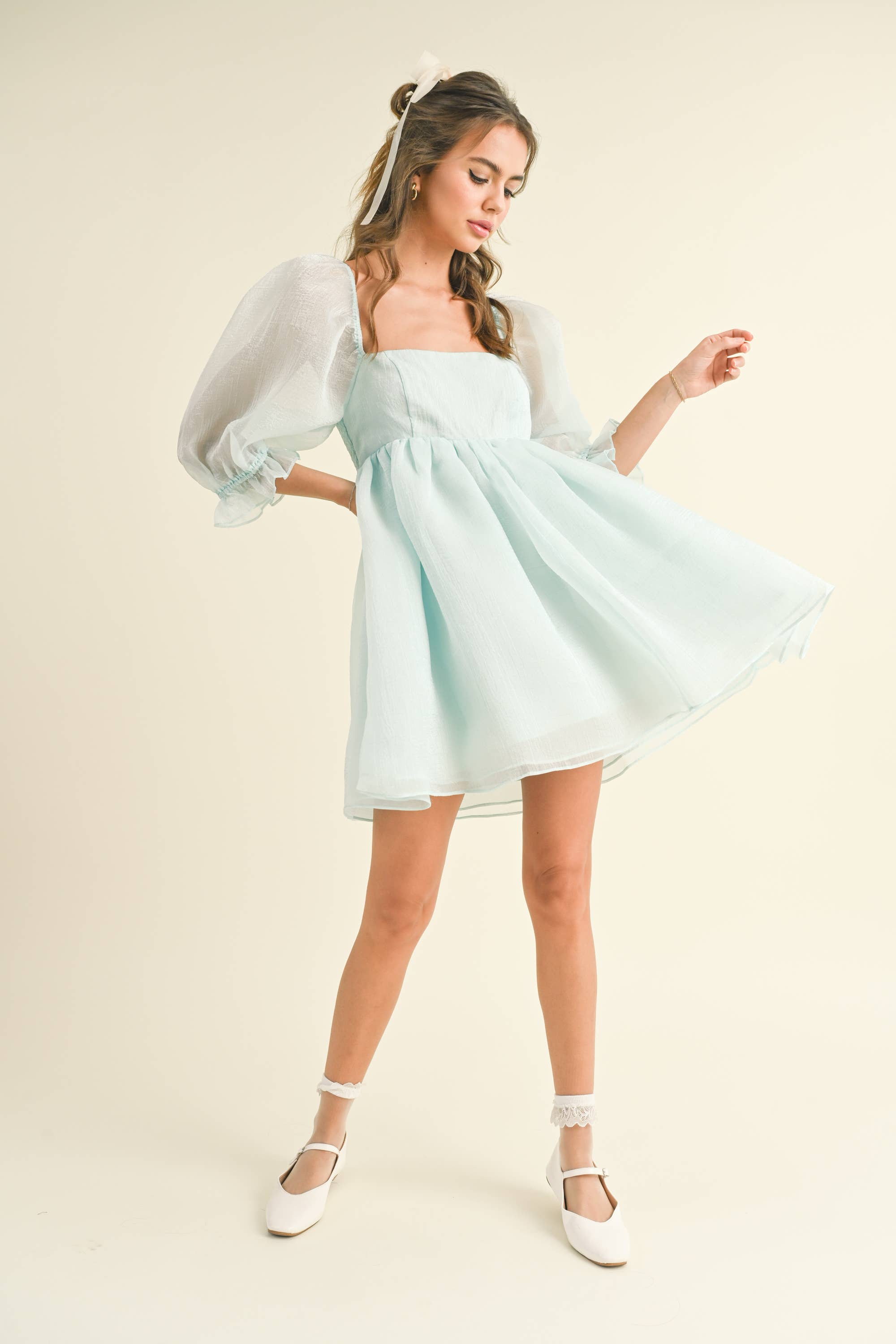 Wholesale ID6498 SHORT PUFF SLEEVE RUFFLE BABYDOLL DRESS for your store ...