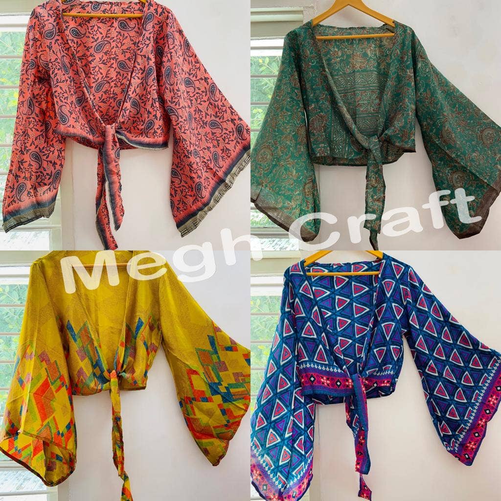 Wholesale Assorted Vintage Upcycle Silk Sari tops-Recycled Silk tops ...