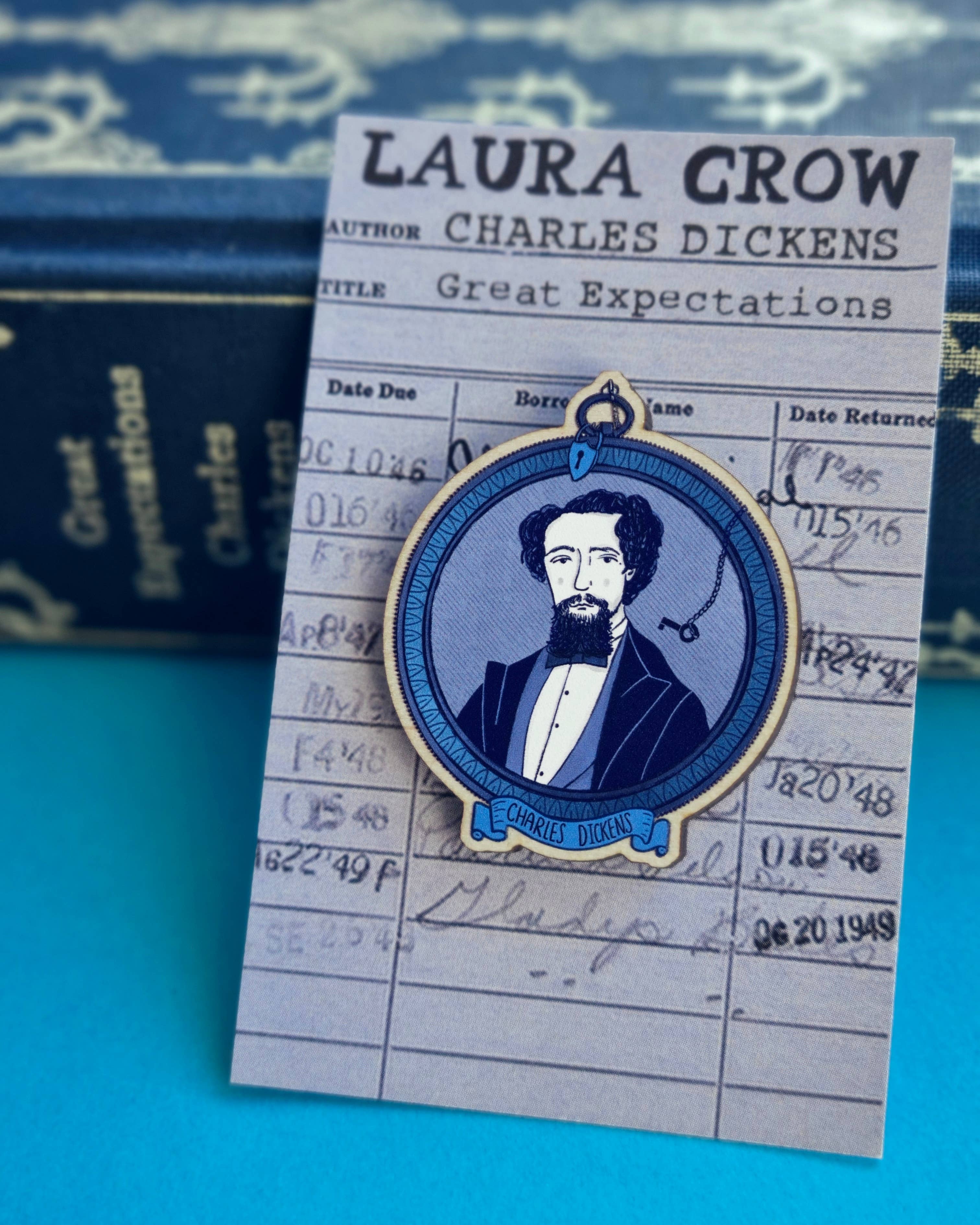 Wholesale Charles Dickens Portrait Wooden Pin Badge for your store - Faire
