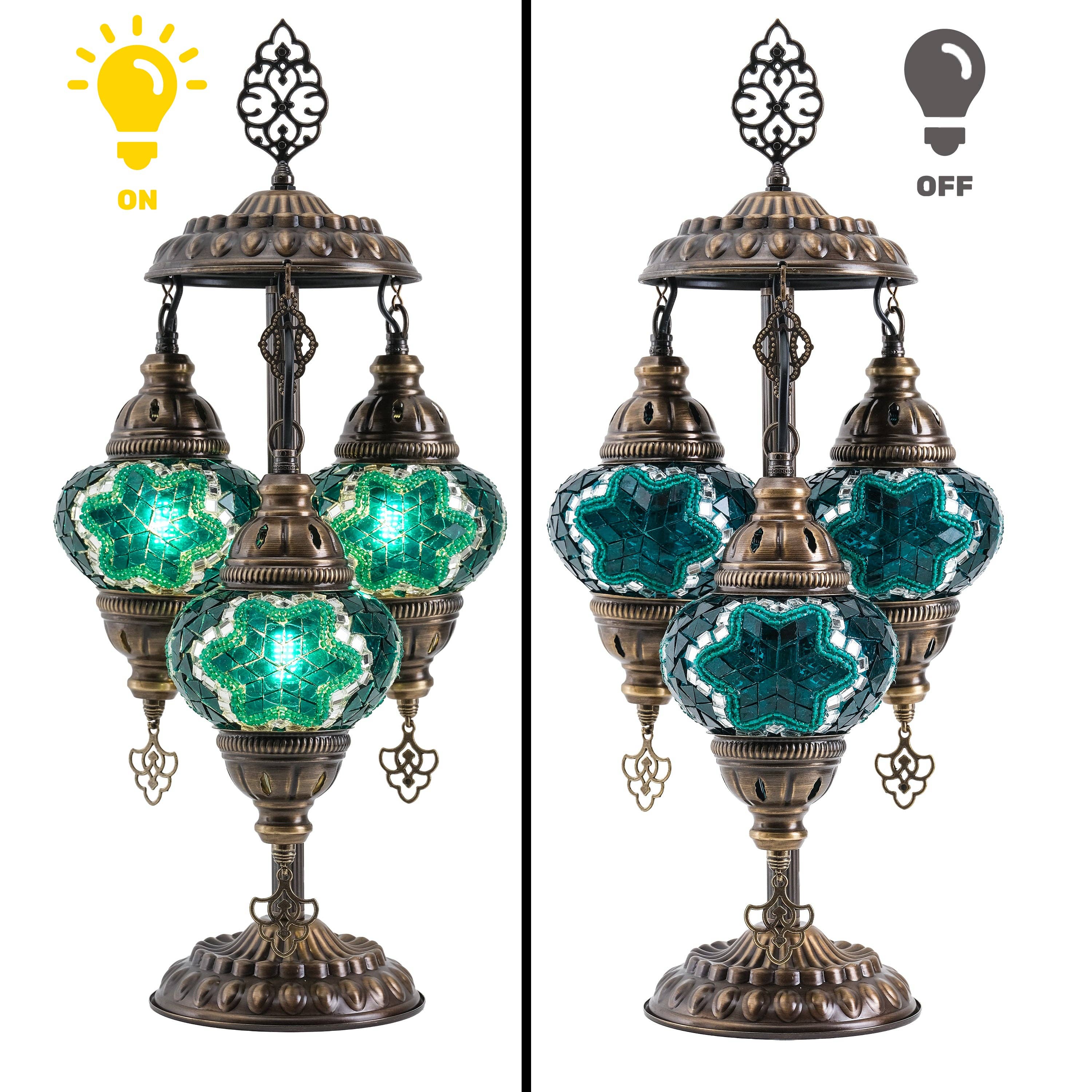 Wholesale 3-Globe Turkish Mosaic Table Lamp (Green) for your store - Faire