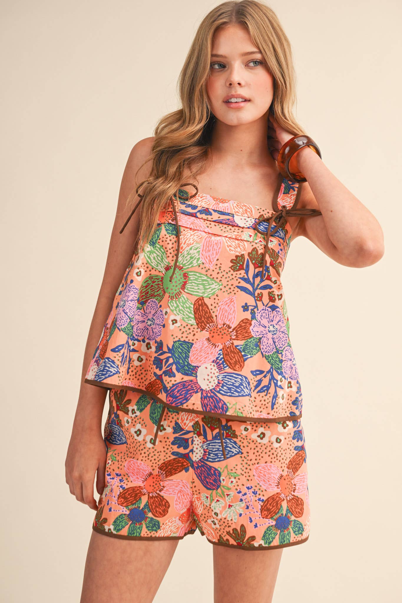 Wholesale EXCLUSIVE FLORAL PRT TIE SHOULDER TOP SHORTS SET MPST4660 for ...