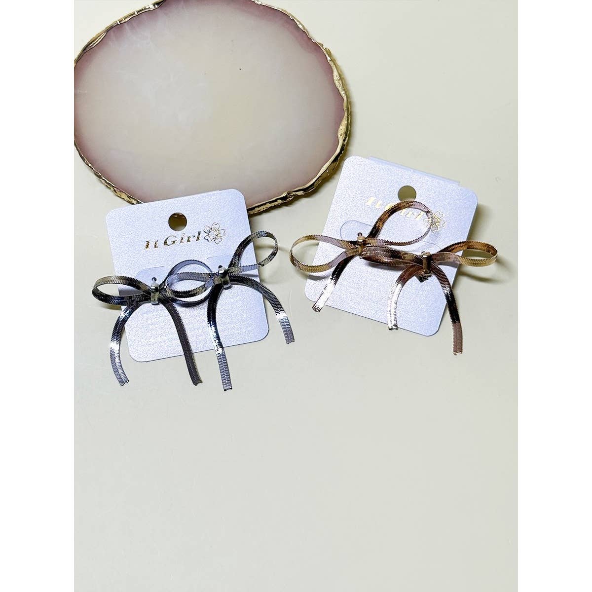 Wholesale Gold and Silver Chain Bow Earring Set for your store - Faire