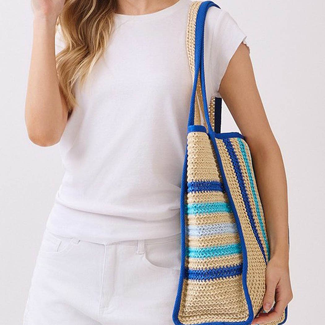 Wholesale Natural Straw Tote With Multi Color Stripes for your store ...