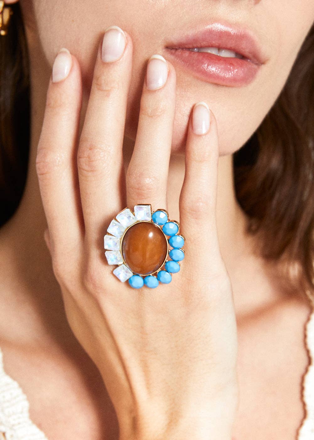 Wholesale WISH RING IN BROWN RESIN+BLUE STONES - N62 for your store - Faire