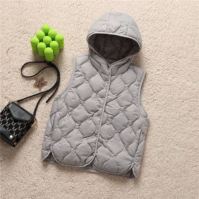 Wholesale Natural Snap buttons lightweight puffer down vest W hood for ...