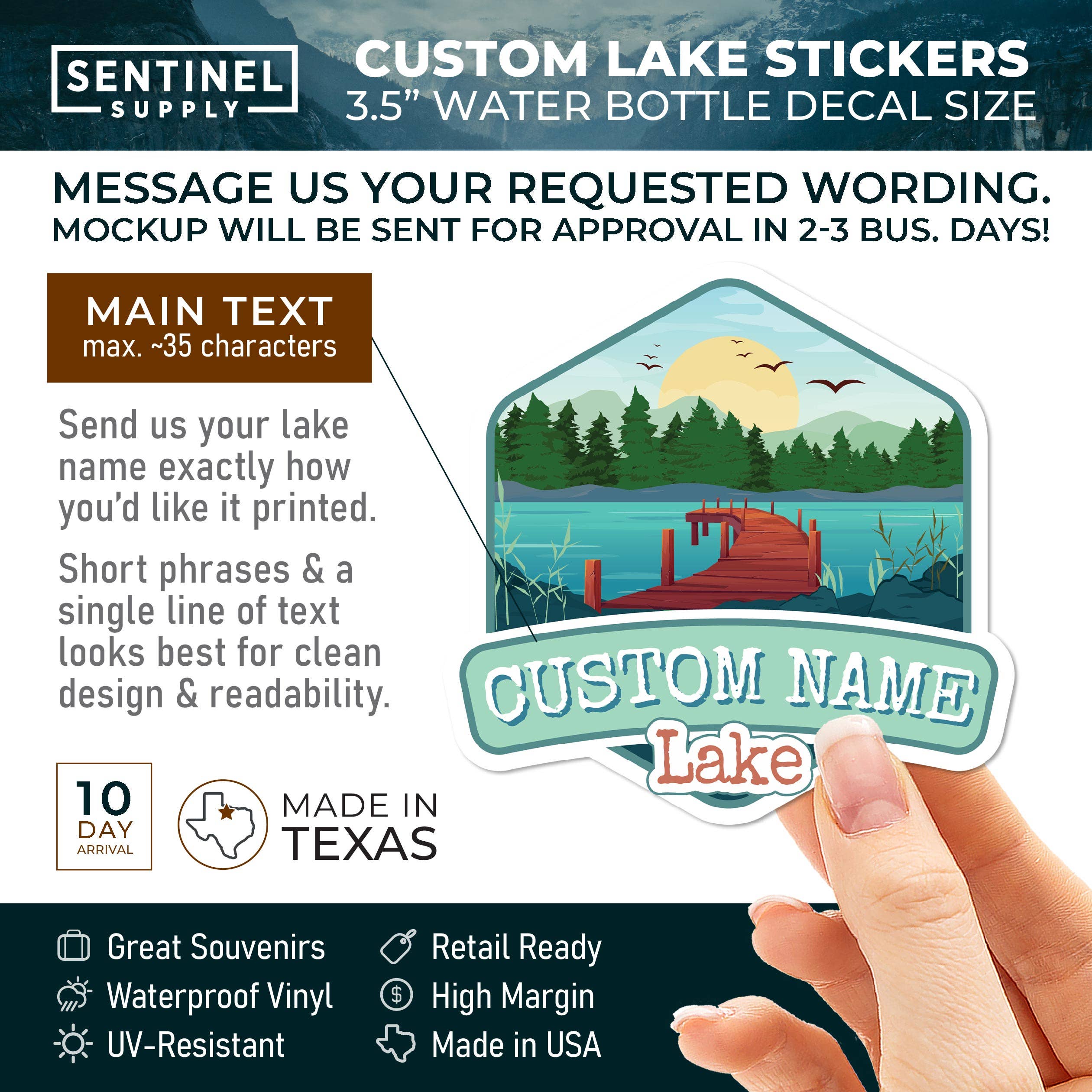 Wholesale Custom Lake Badge Sticker - Name Drop Nature Decal for your ...