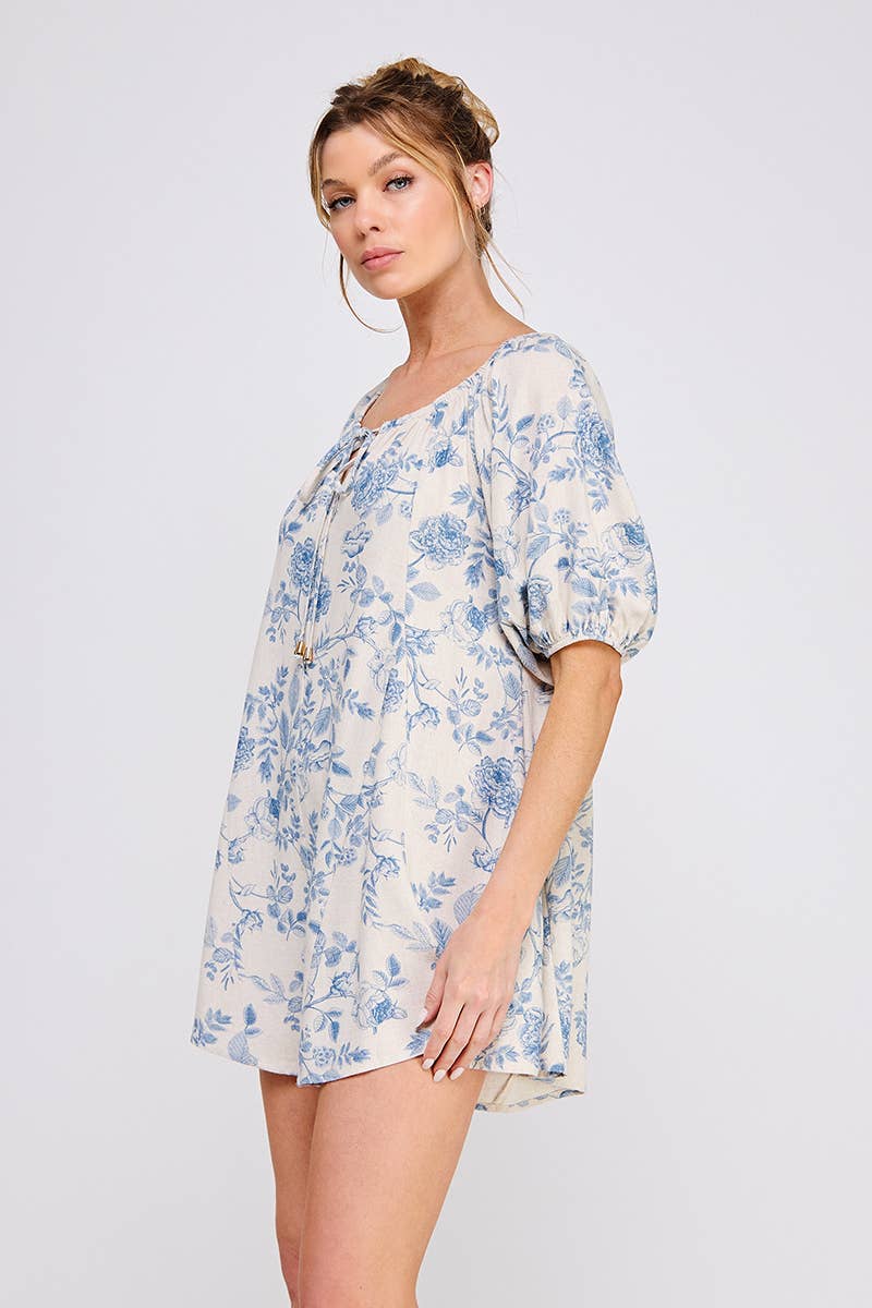 Wholesale Printed Linen Blend on/off-Shoulder Romper Dress for your ...