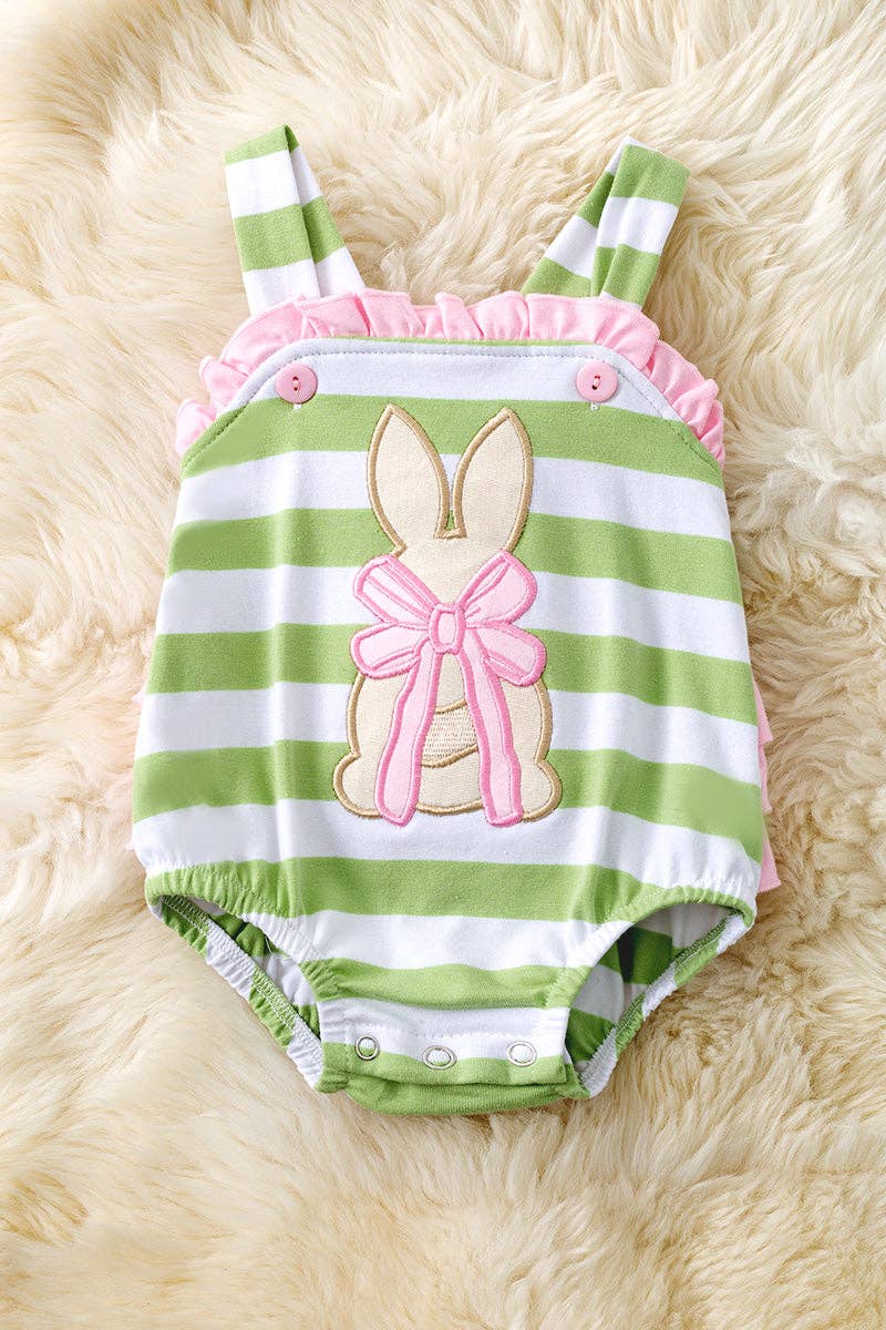 Wholesale Easter bunny applique & Green / white stripe printed baby ...