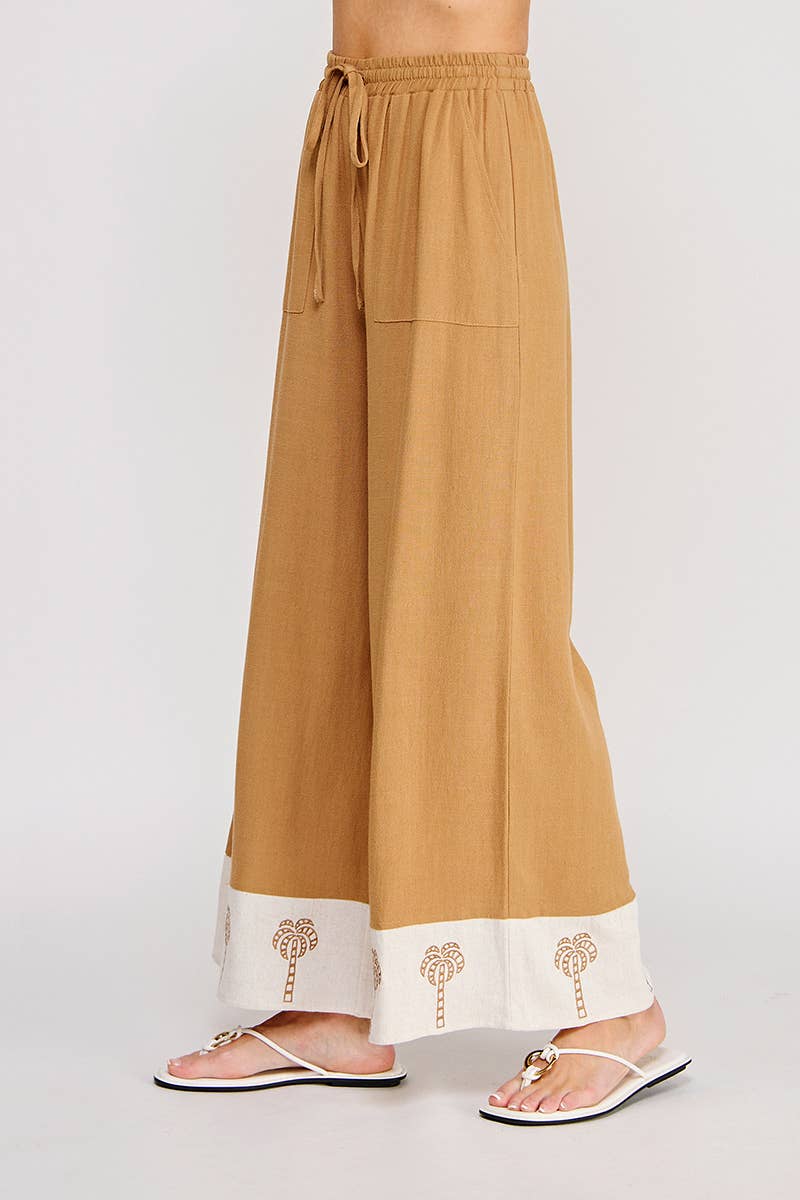 Wholesale Soft linen elastic tie-waist wide leg pants for your store ...