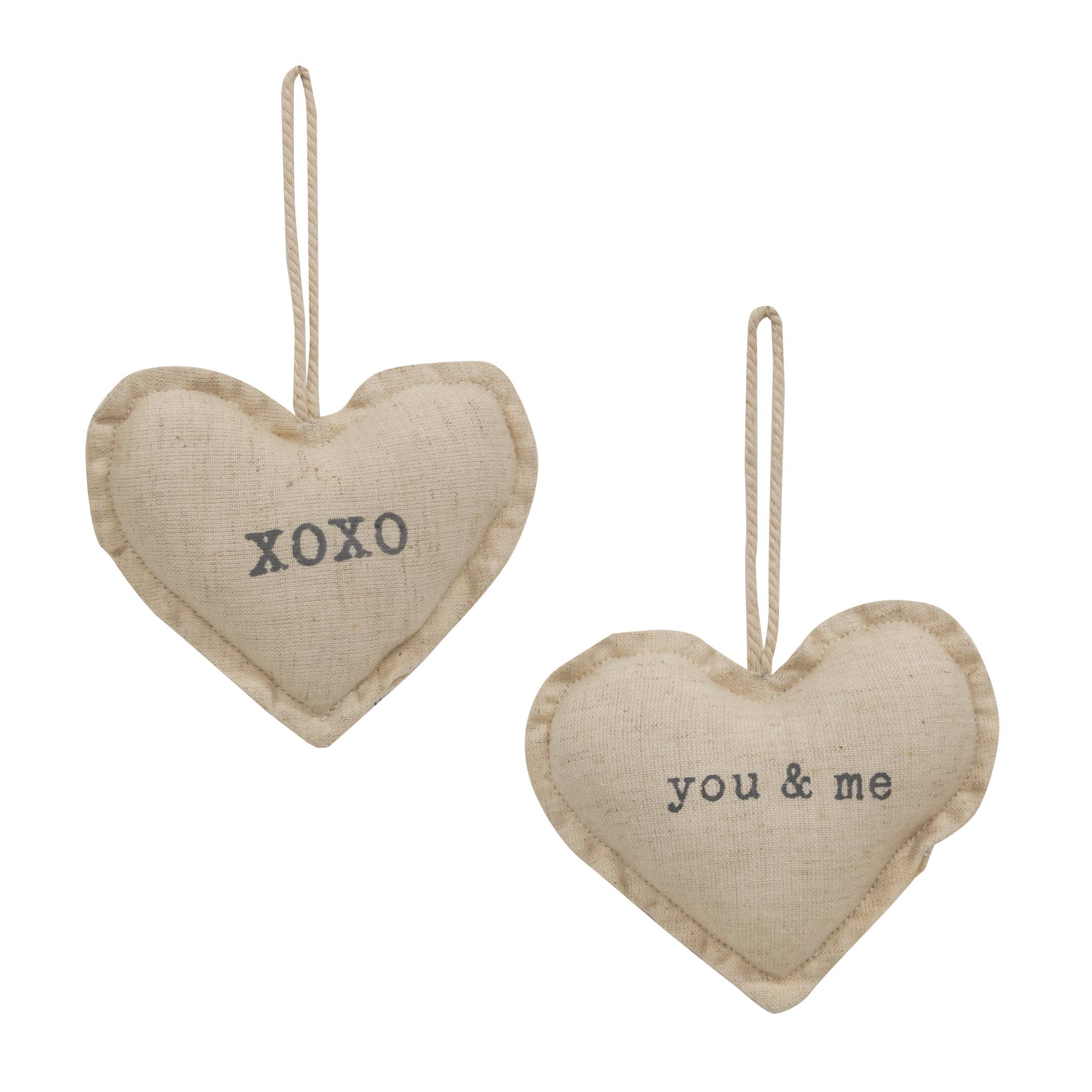 Wholesale You & Me Fabric Heart Ornament, 2 Assorted for your store - Faire