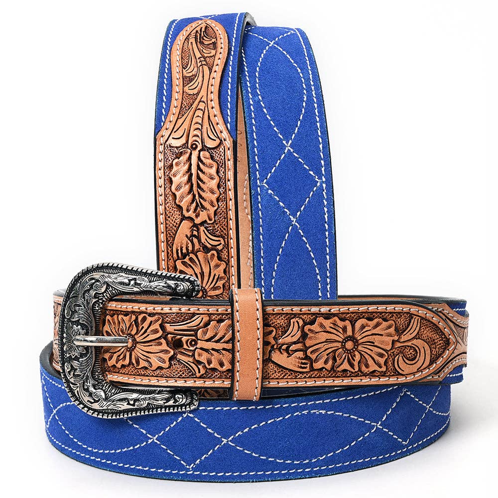 Wholesale ADBLF334 Royal Blue Genuine suede Western Belt - Tooled ...