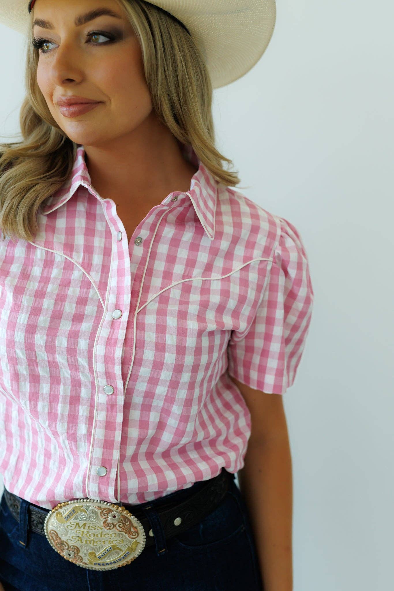 Wholesale Pearl Snap, PInk Gingham HH2705(Pack of 7) for your store - Faire