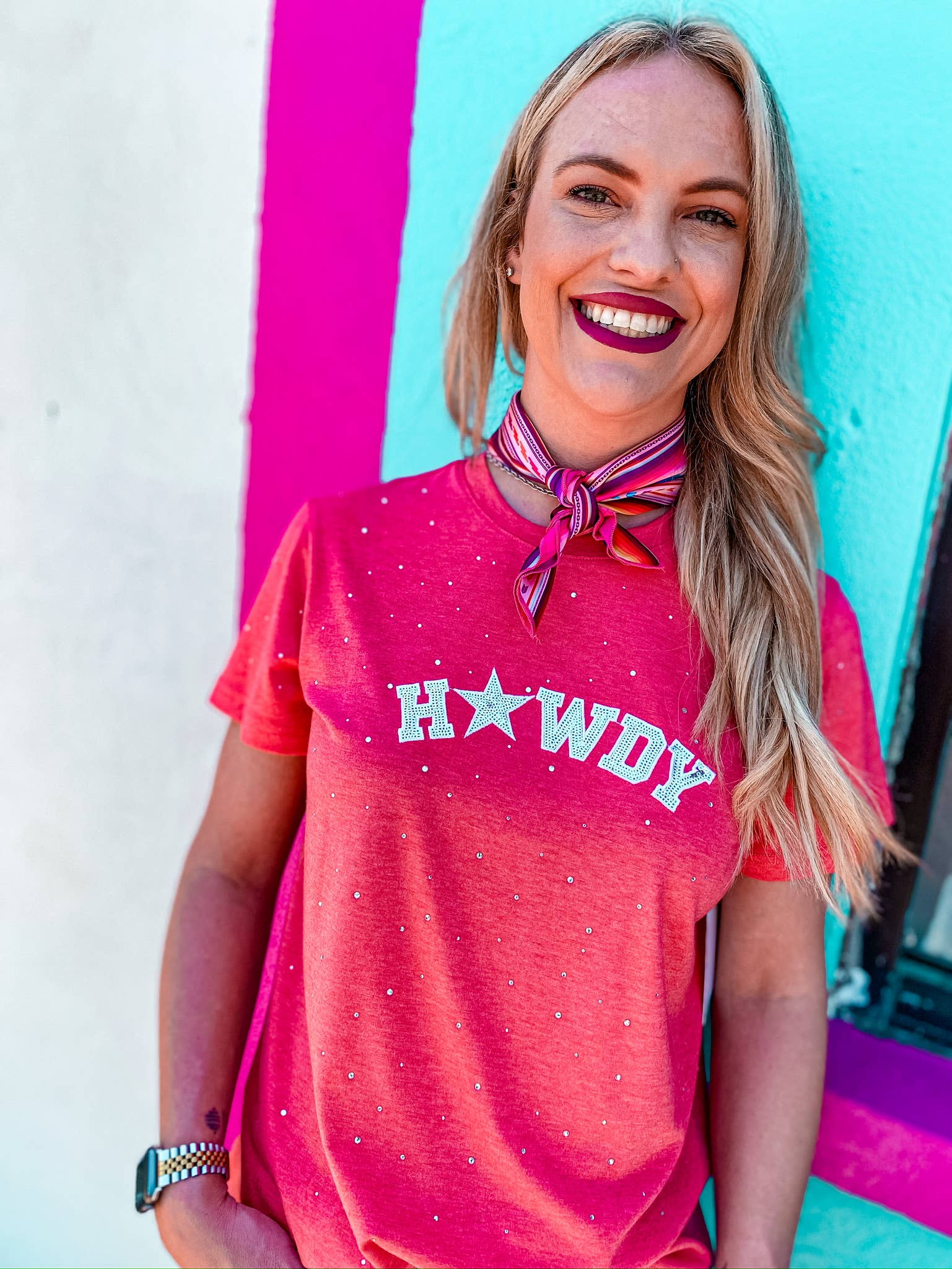 Wholesale MK218 Howdy Hottie Sequin Tee - Washed Red/Silver for your ...