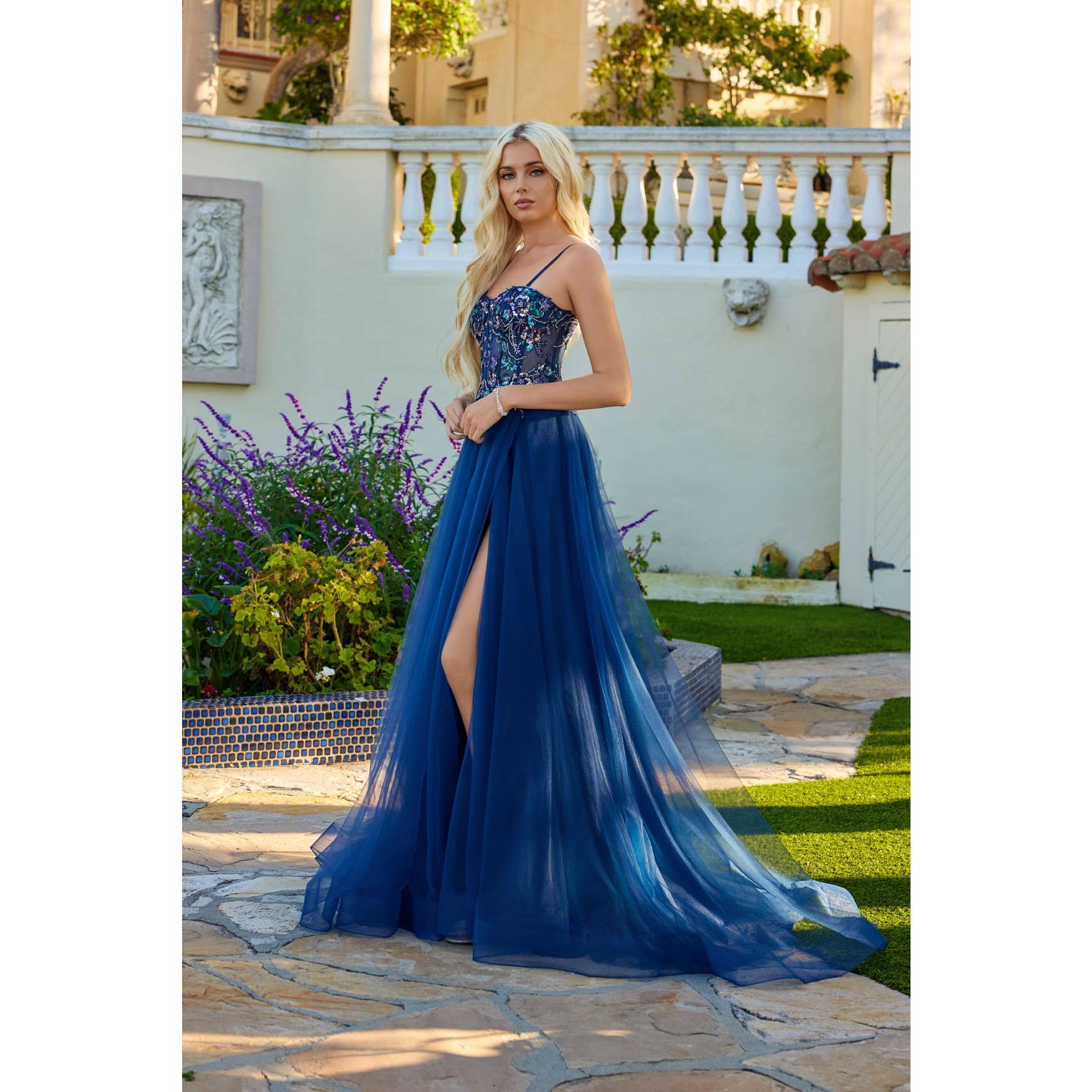 Wholesale BEADED BODICE GOWN WITH FLOWING SKIRT SLIT for your store - Faire