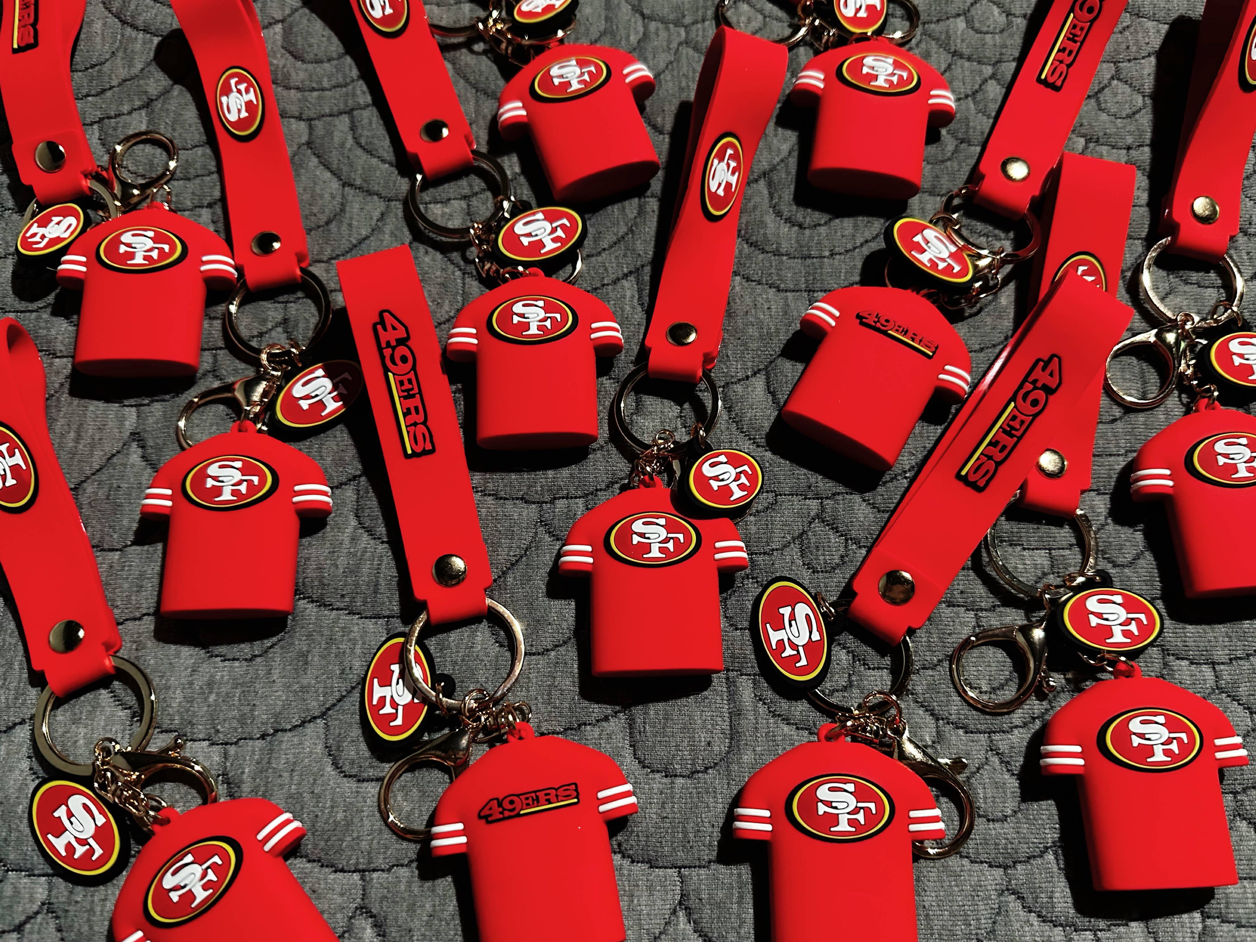 Wholesale 49ers jersey charm keychains pack of 12 for your store - Faire