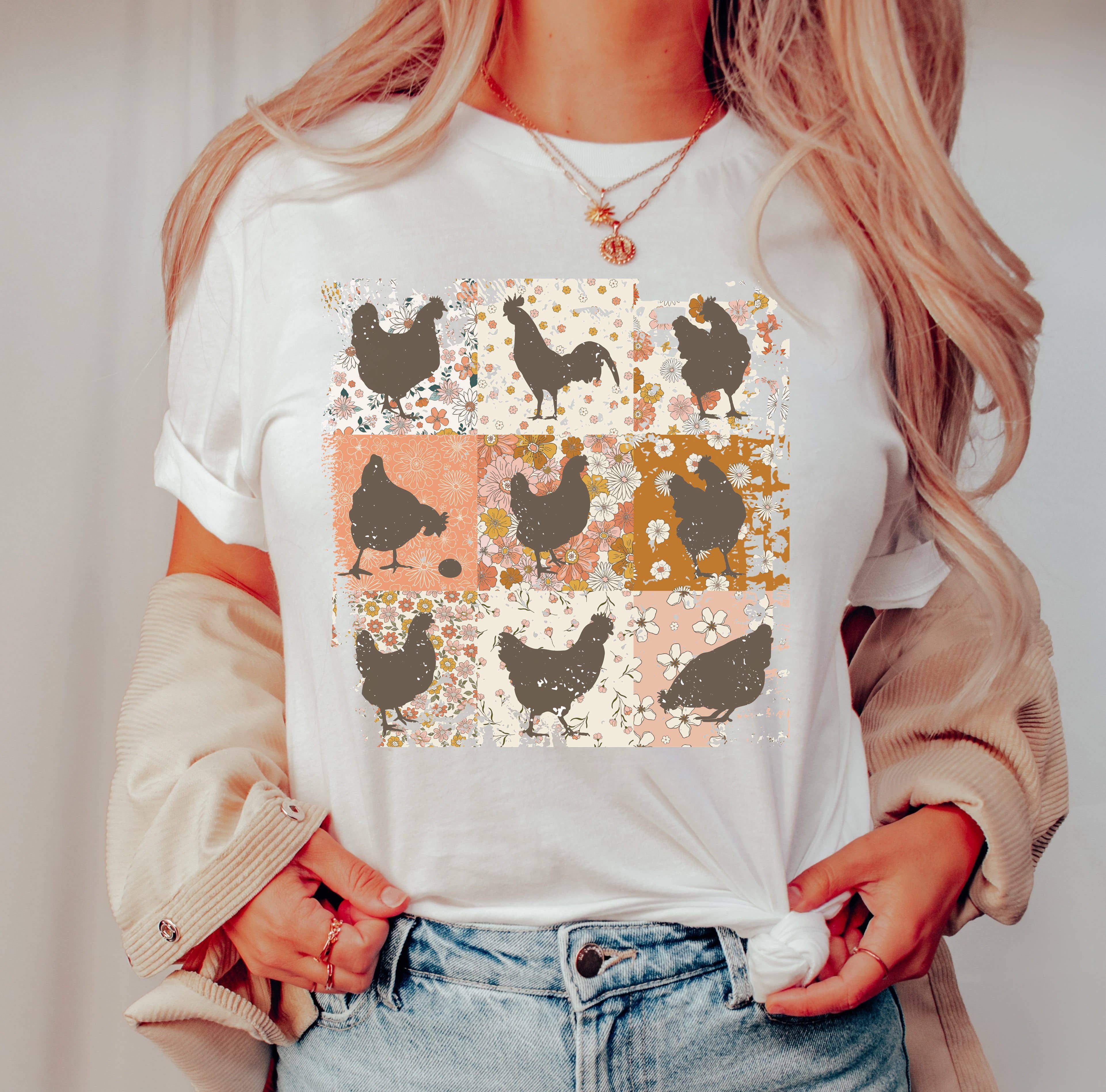 Wholesale Floral Chickens Graphic Tee | Women's Chicken Tees Farm for ...