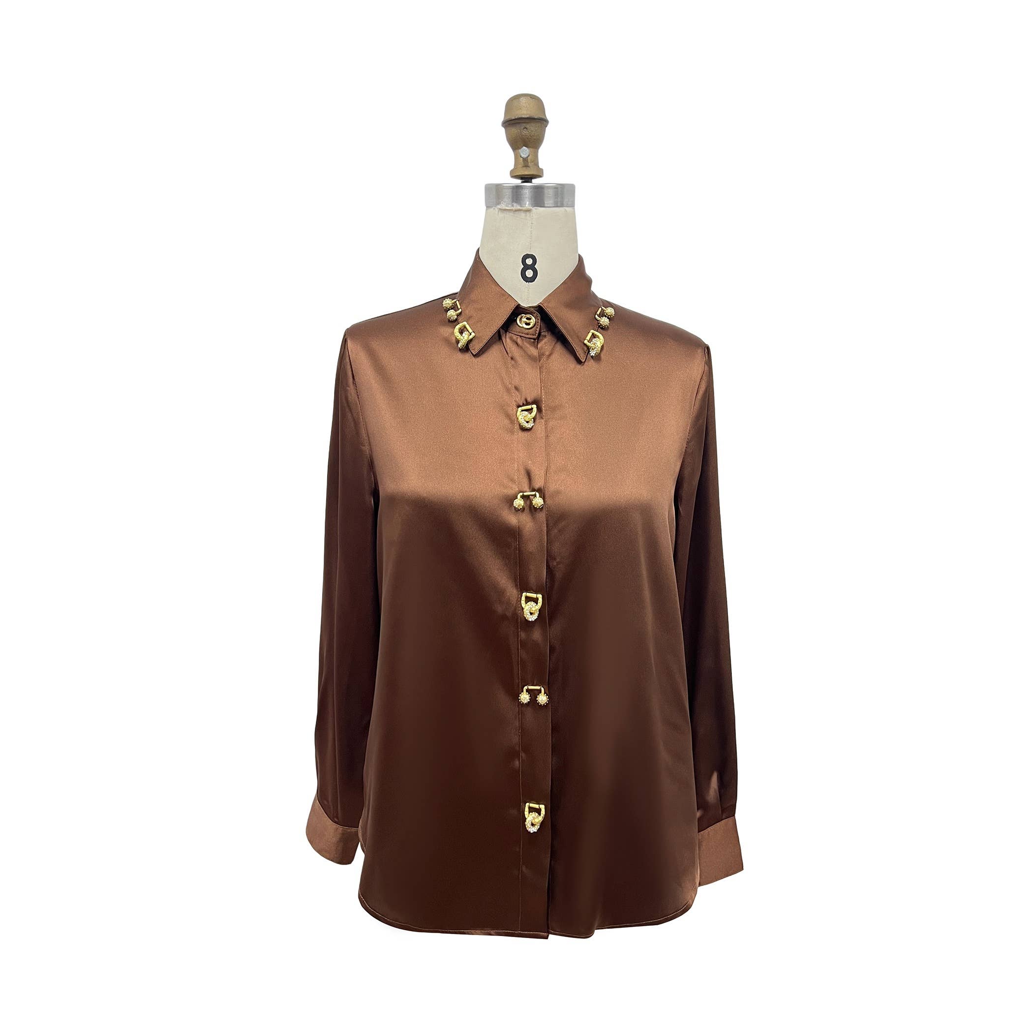Wholesale X9849CT Satin Shirt with Unique Gold Buttons for your store ...