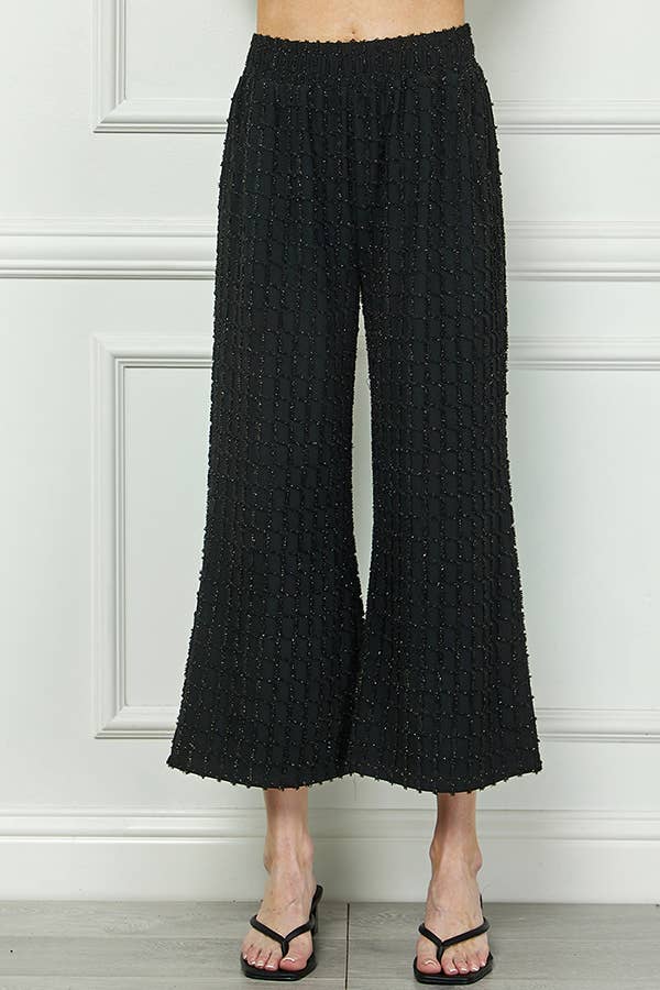 Wholesale P7211 Textured wide-leg crop pant in soft glitter knit for ...