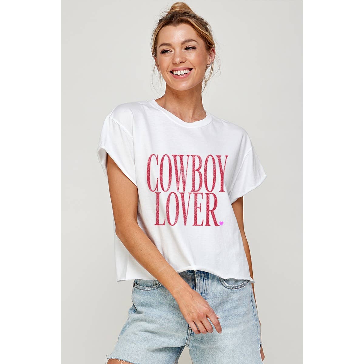Wholesale COWBOY LOVER VALENTINE GRAPHIC CROP TOP for your store - Faire
