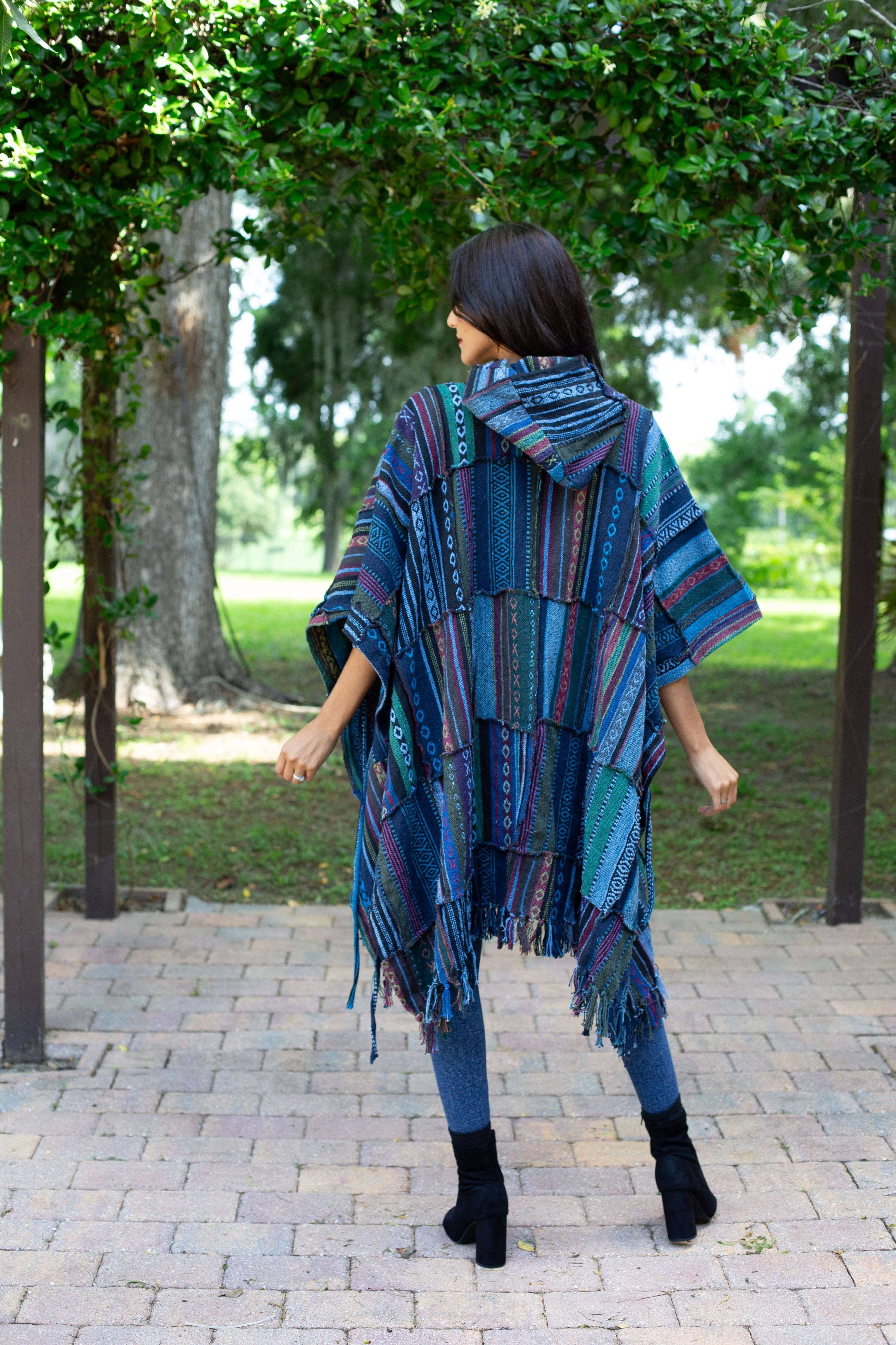 Wholesale Baja Blue Hippie Poncho: Hooded with Tassels for your store ...