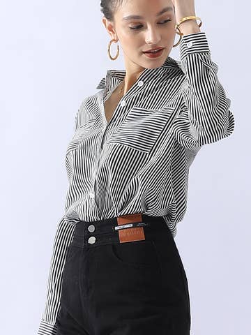 Wholesale Striped Button Down Long Sleeve Collared Shirts for your ...