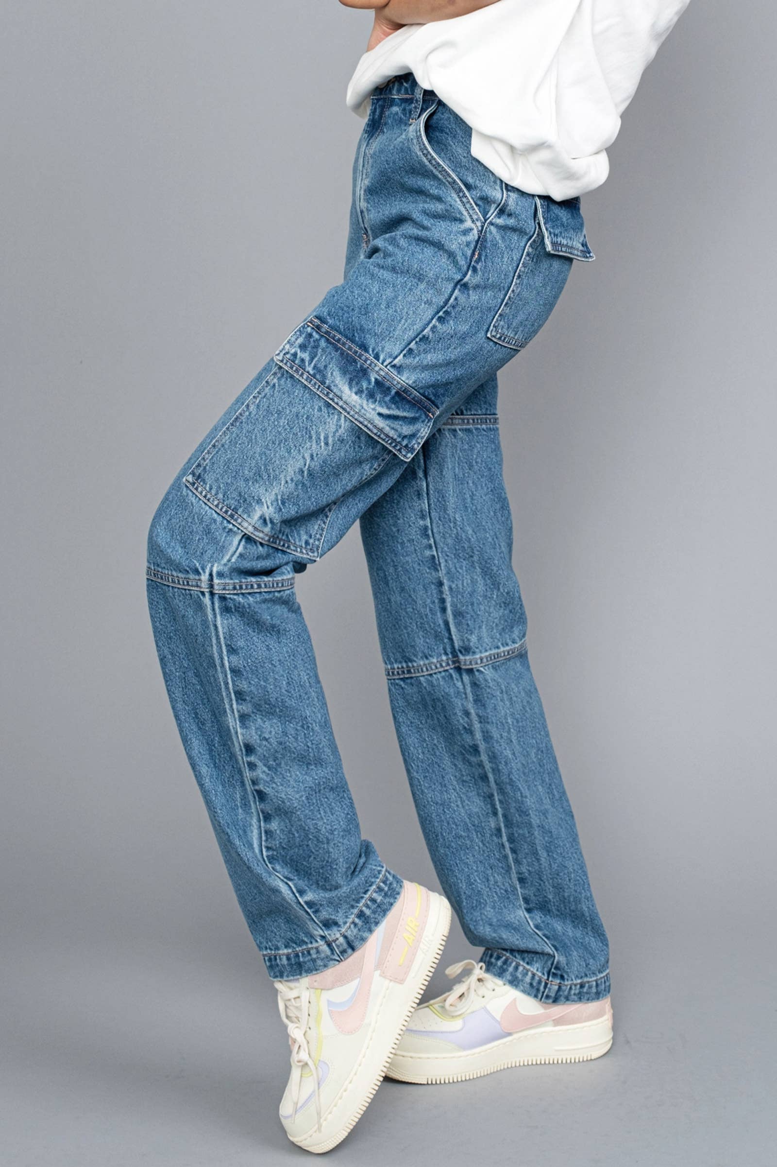 Wholesale Hi Rise Panel Cargo Utility Boyfriend Jean for your store - Faire