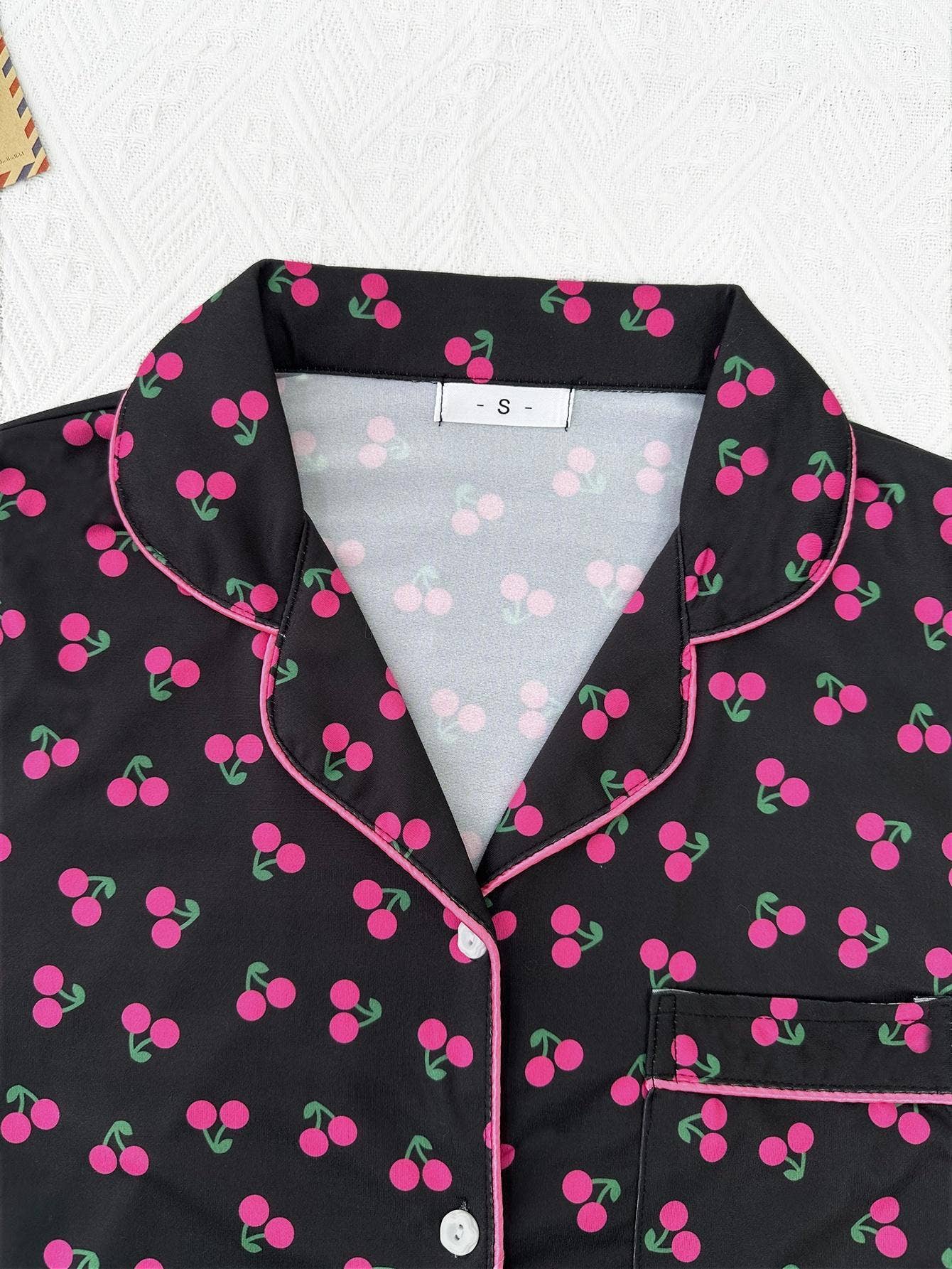 Wholesale Cherry Print Short Sleeve Button Pajama Set for Women for ...