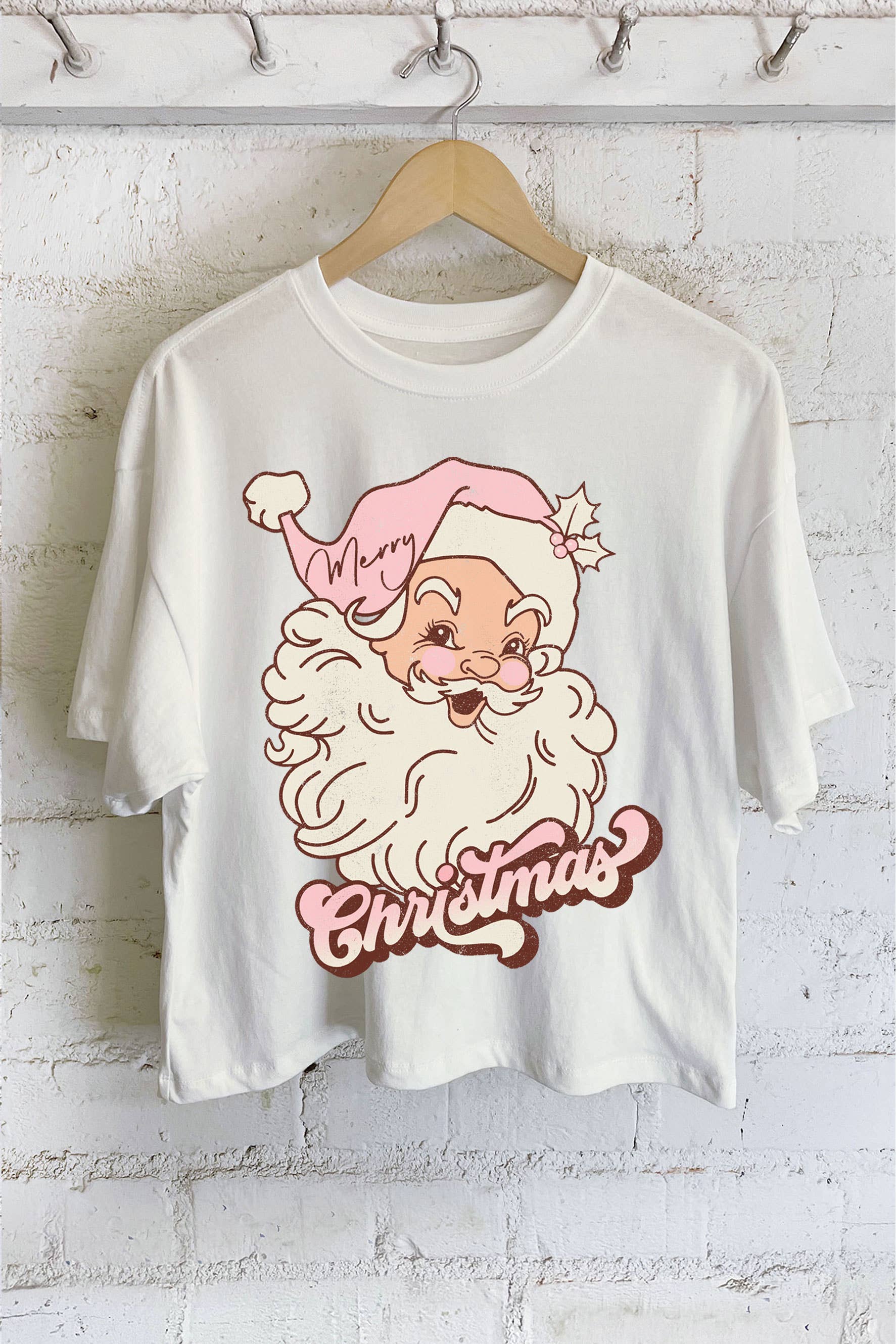 Wholesale MERRY CHRISTMAS PINK SANTA GRAPHIC LONG CROP TOP for your ...