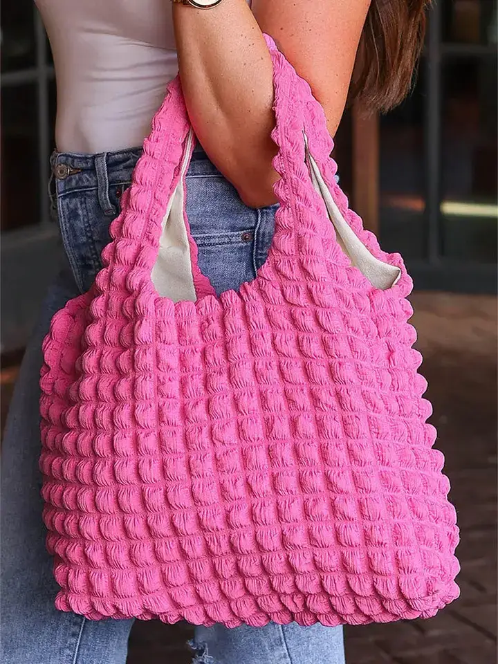 Wholesale Rose Red Textured Puffy Shoulder Tote Large Shopper Bag for ...