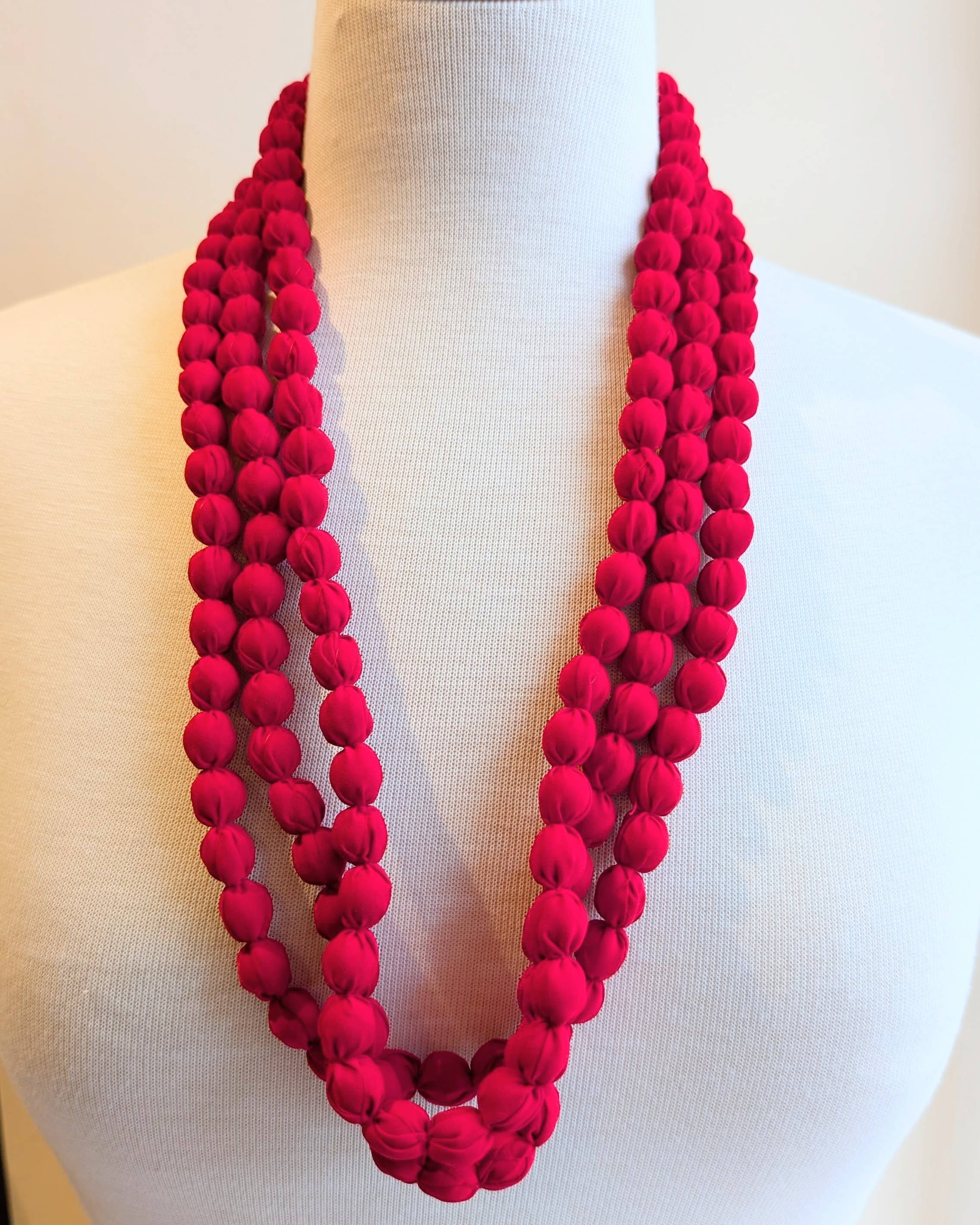 Wholesale Indian Fabric Handmade Beaded Necklace Red for your store - Faire