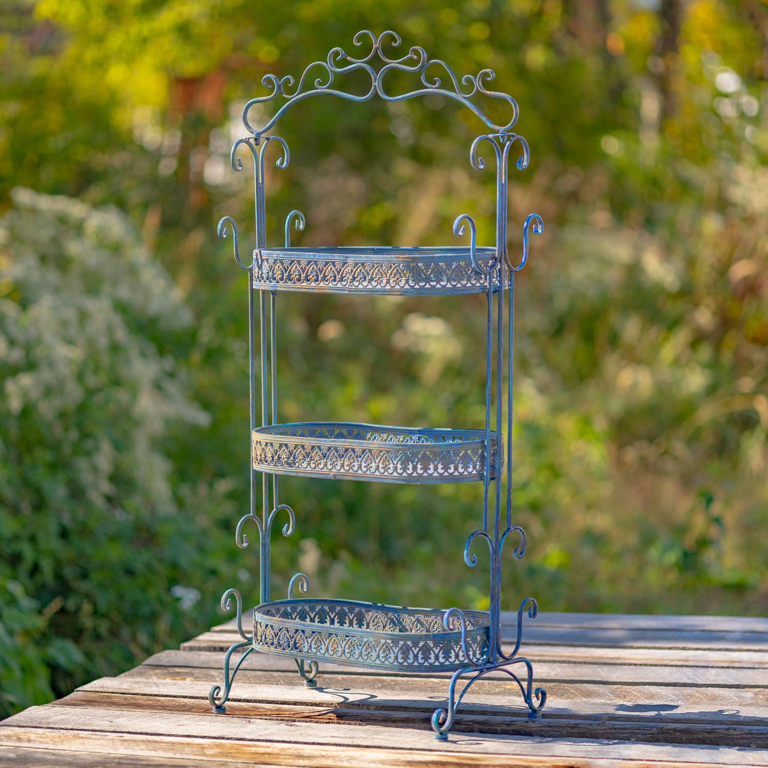 Wholesale Three Tier Iron Plant Stand in Antique Blue for your store ...