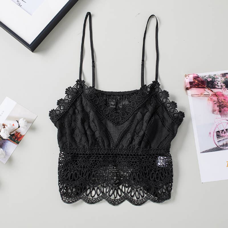 Wholesale V-Neck tank top Bralette Floral Lace Mesh crop camisole for ...