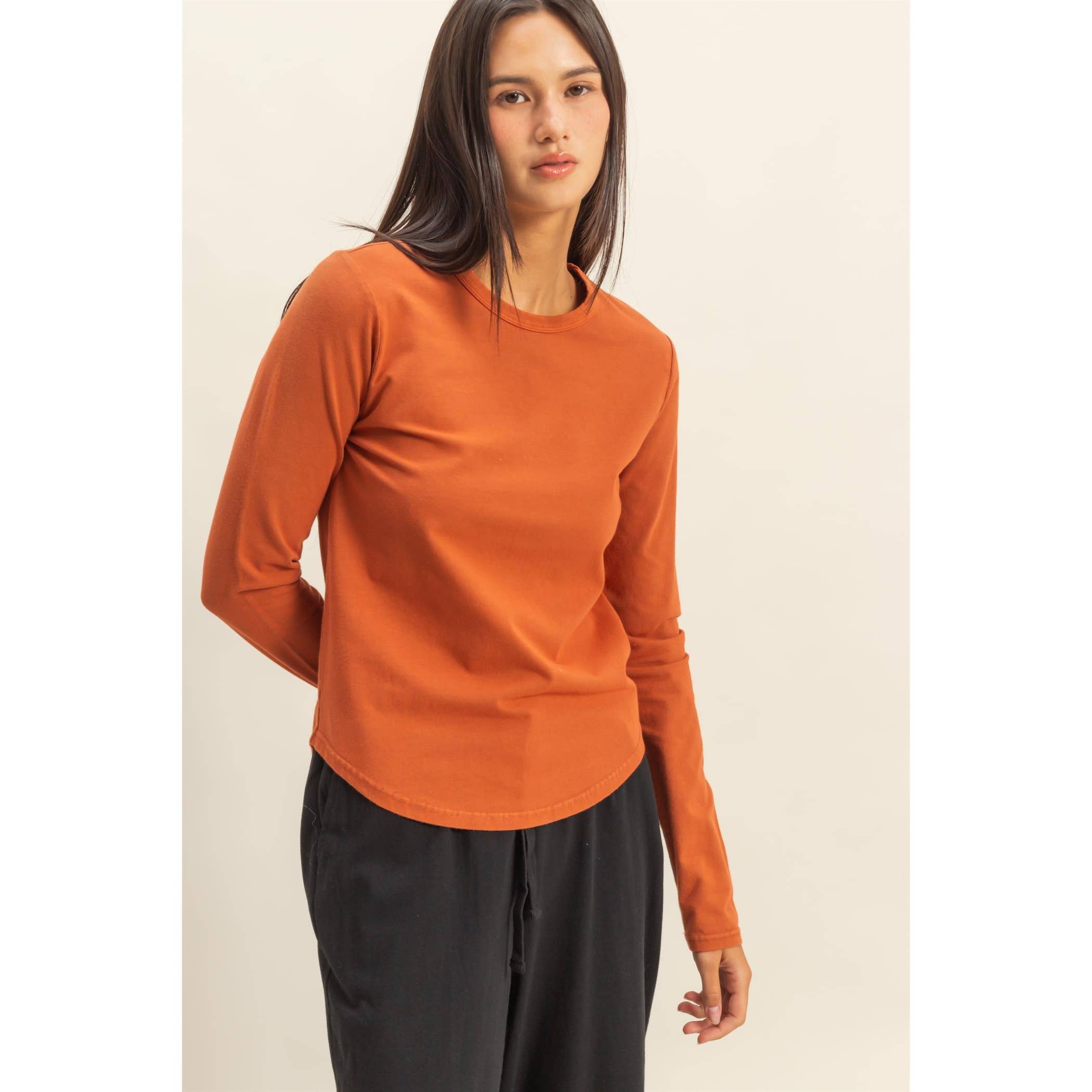Wholesale Long Sleeve Round Hem Top for your store - Faire