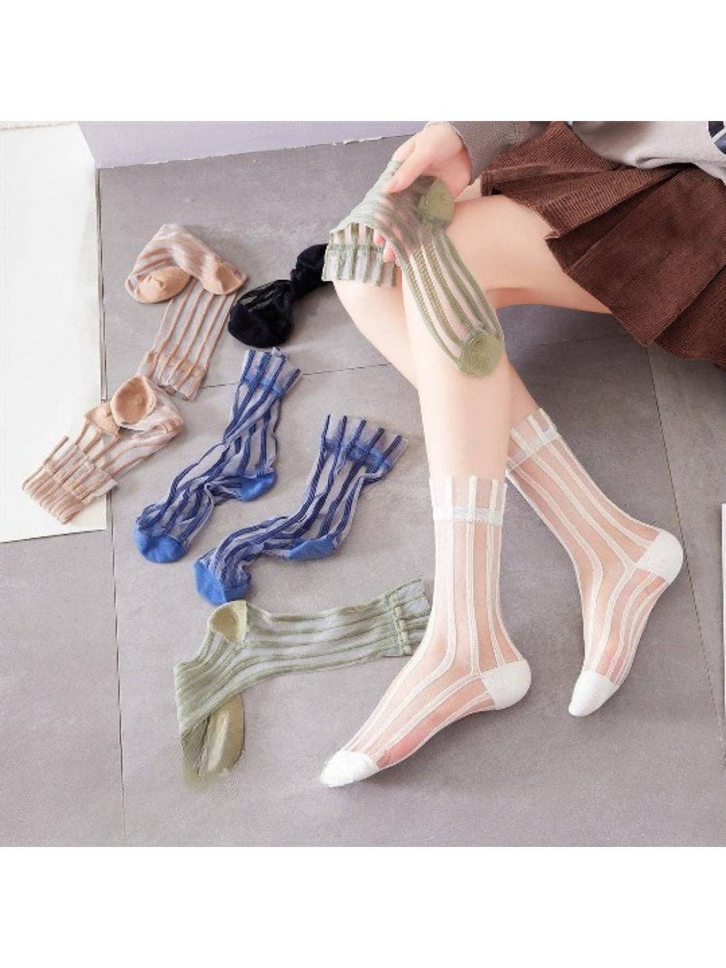 Wholesale Rufia - Sheer Stripe Panel Crew Socks for your store - Faire