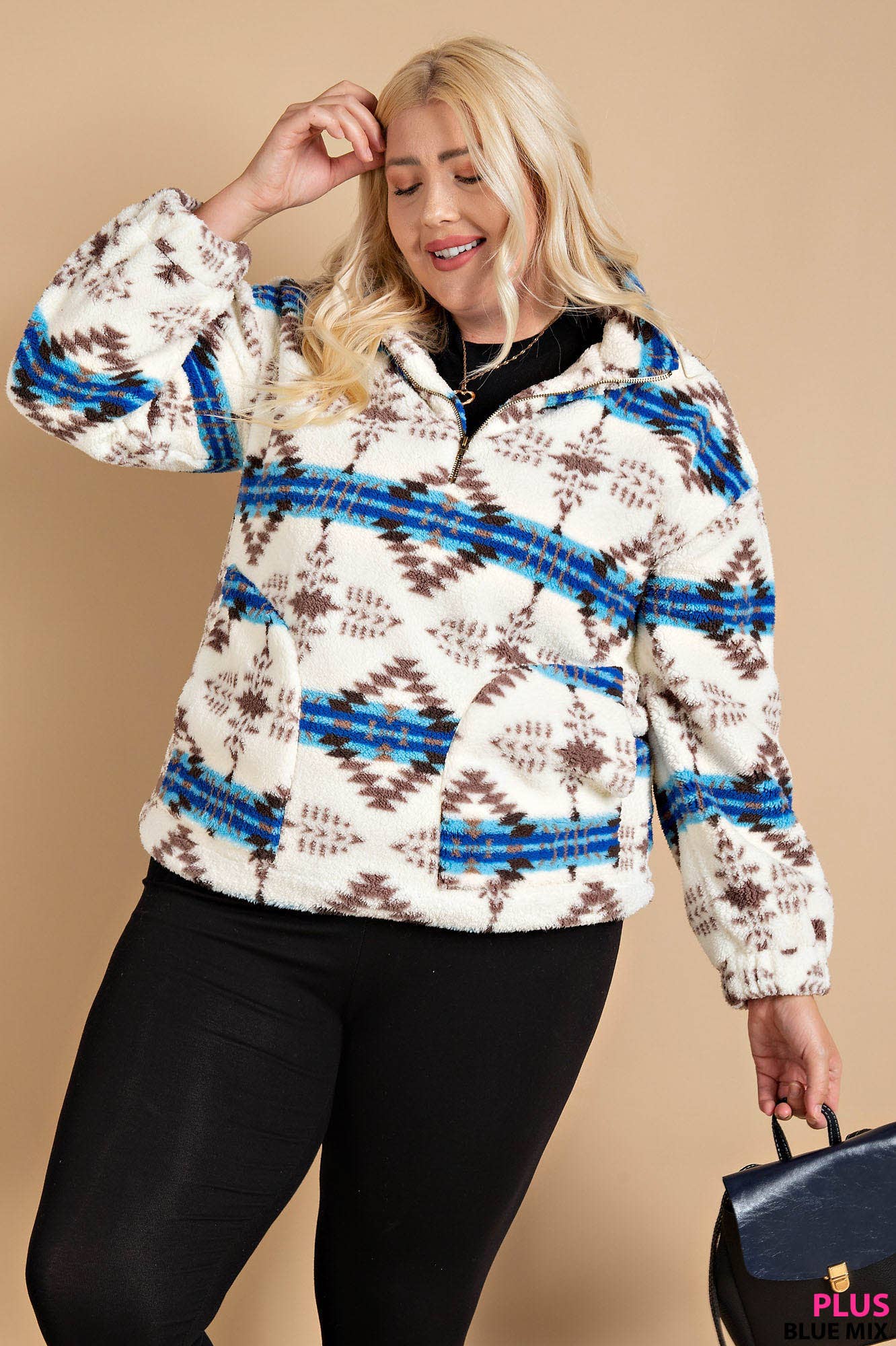 Wholesale Soft and Cozy Aztec Print Sherpa Pullover for your store - Faire