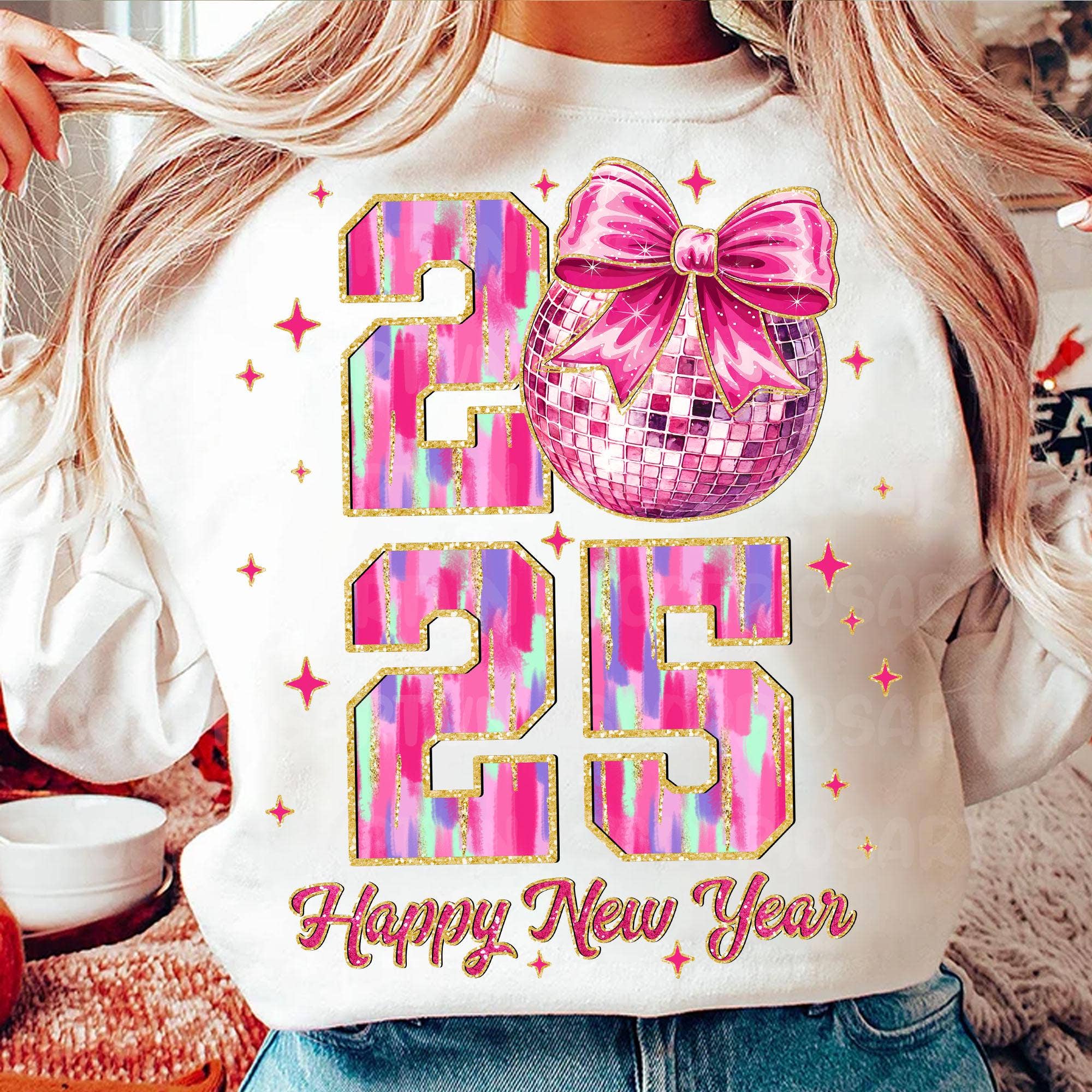 Wholesale Happy New Year 2025 Shirt, Pink Coquette Bow Sweatshirt for ...