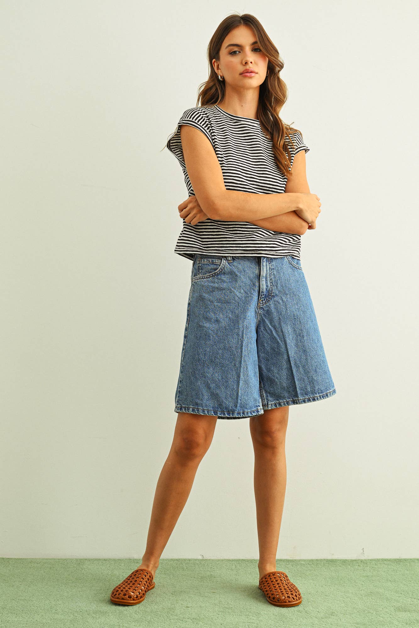 Wholesale ET6213 STRIPE PATTERN SLUB TOP for your store - Faire