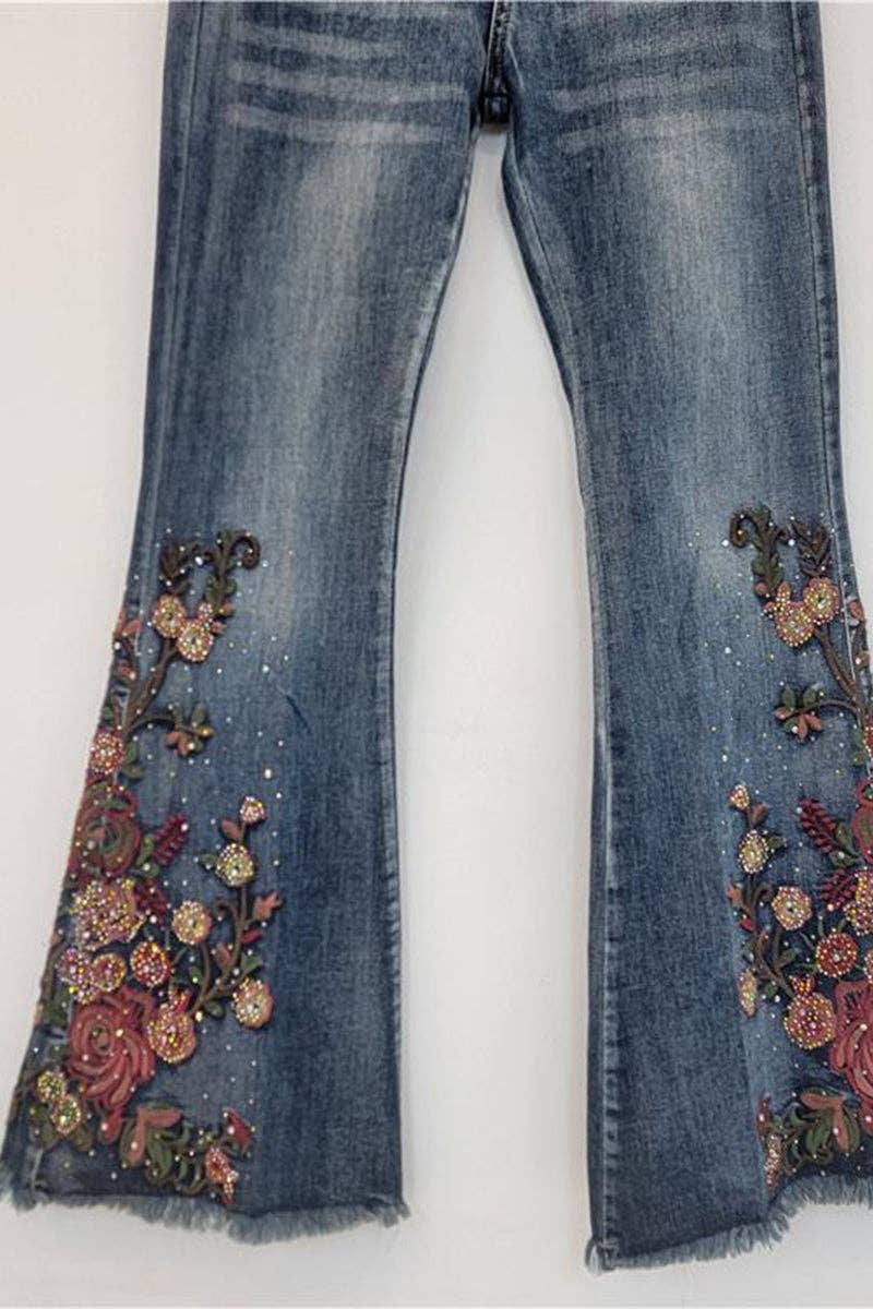 Wholesale Floral Flare Denim Jeans for your store - Faire